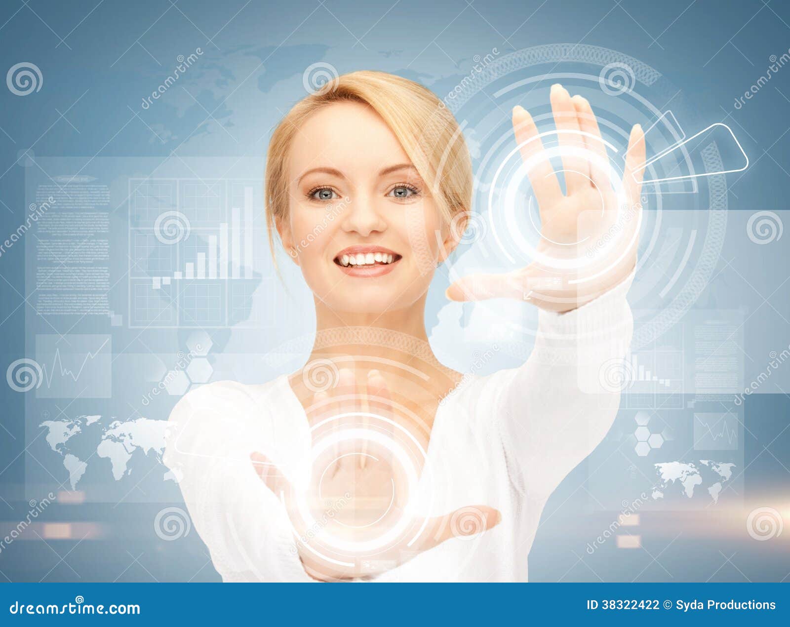 Businesswoman Touching Virtual Screen Stock Photo - Image of business ...