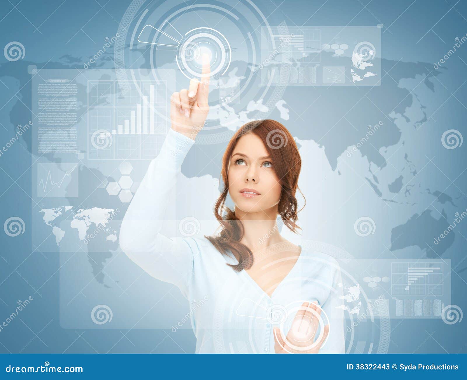 Businesswoman Touching Virtual Screen Stock Image - Image of beautiful ...