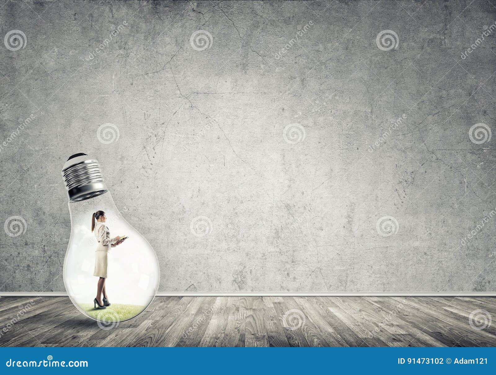 Businesswoman Trapped in Bulb Stock Photo - Image of business ...