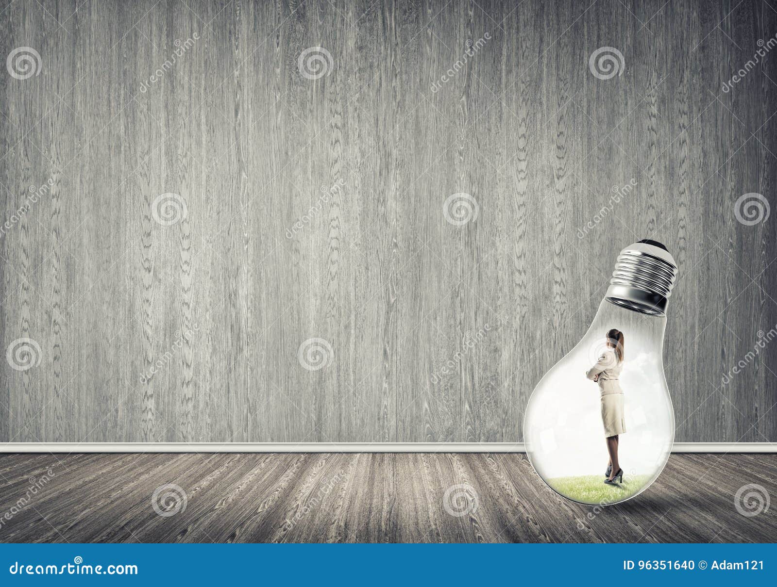 Businesswoman Trapped in Bulb Stock Photo - Image of caucasian, manager ...
