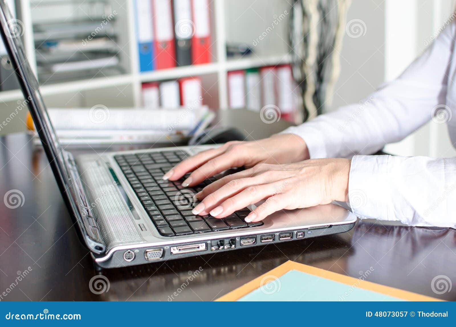 Businesswoman Typing on a Laptop Stock Image - Image of fingers ...