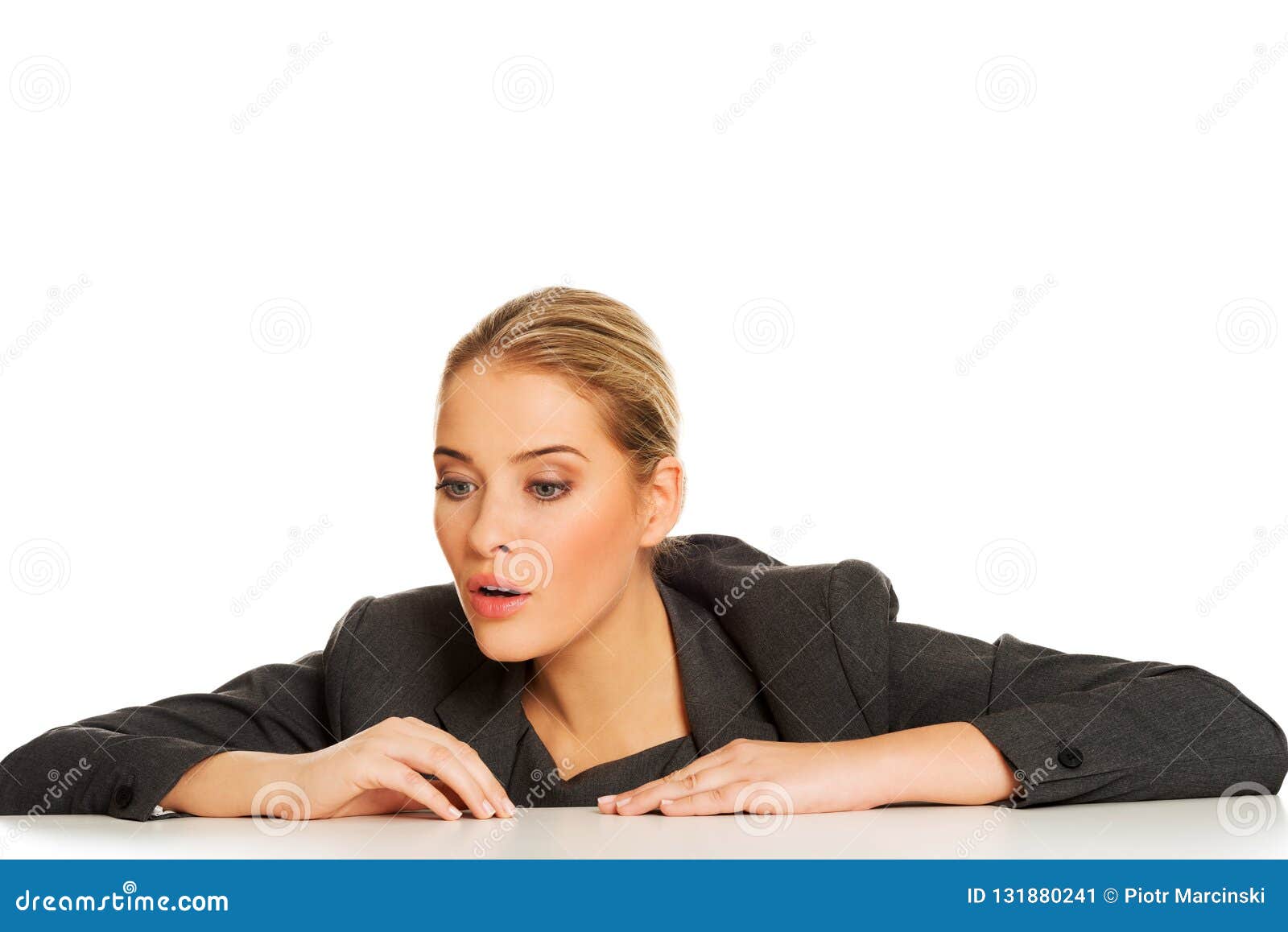 Businesswoman Under the Desk and Based on it Stock Image - Image of ...