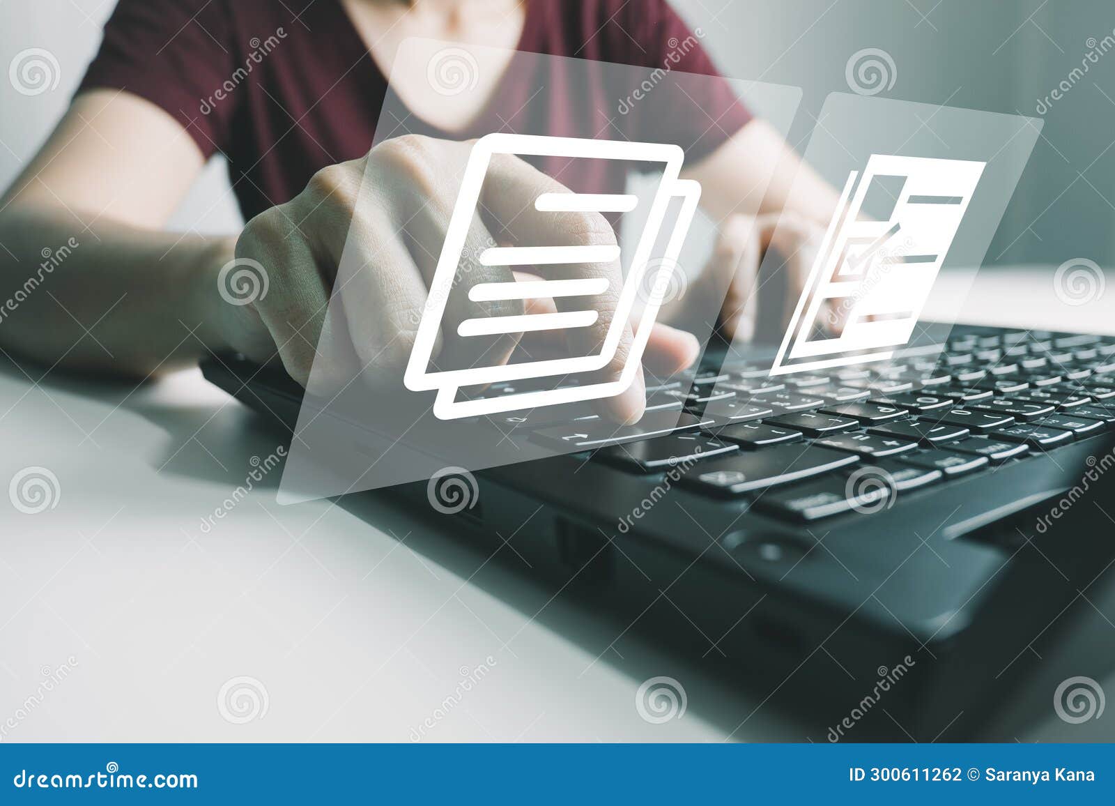 Businesswoman Use Finger Touch Screen Folder Manage File,online Data ...