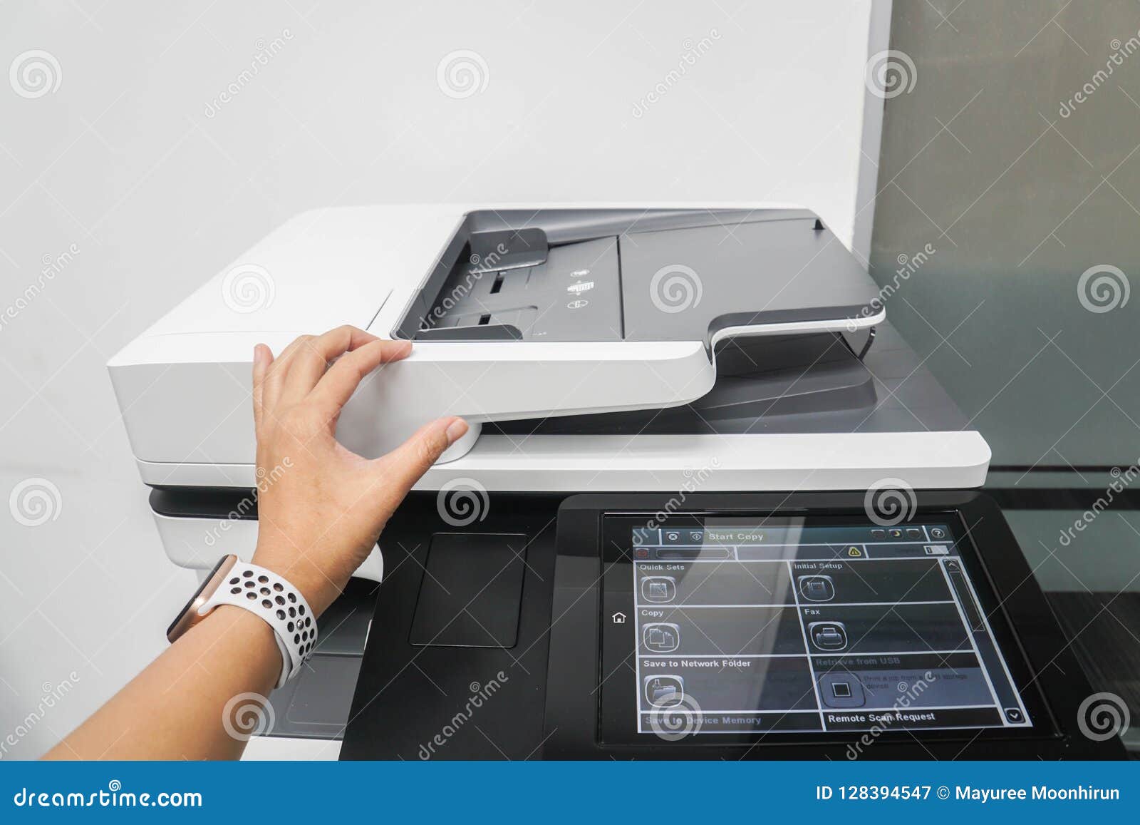 Businesswoman Use Multi Function Printer To Scan Documents in Office ...