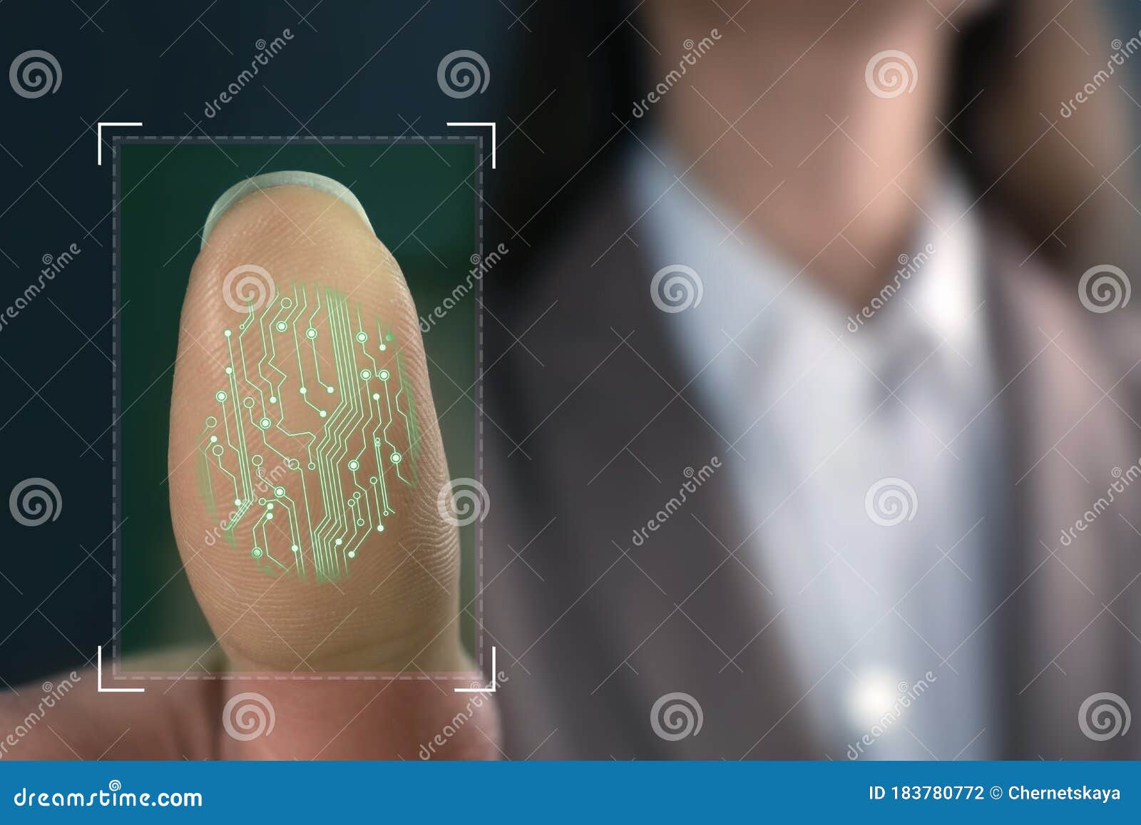 Businesswoman Using Biometric Fingerprint Scanner. Space for Text Stock ...