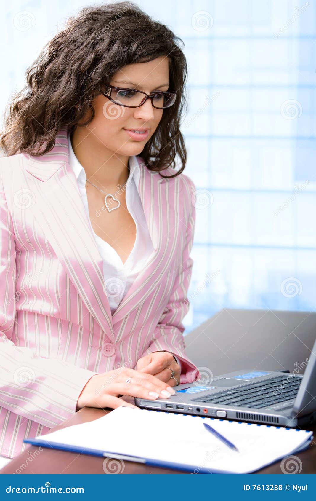 Businesswoman Using Computer Stock Photo - Image of glasses, collar ...