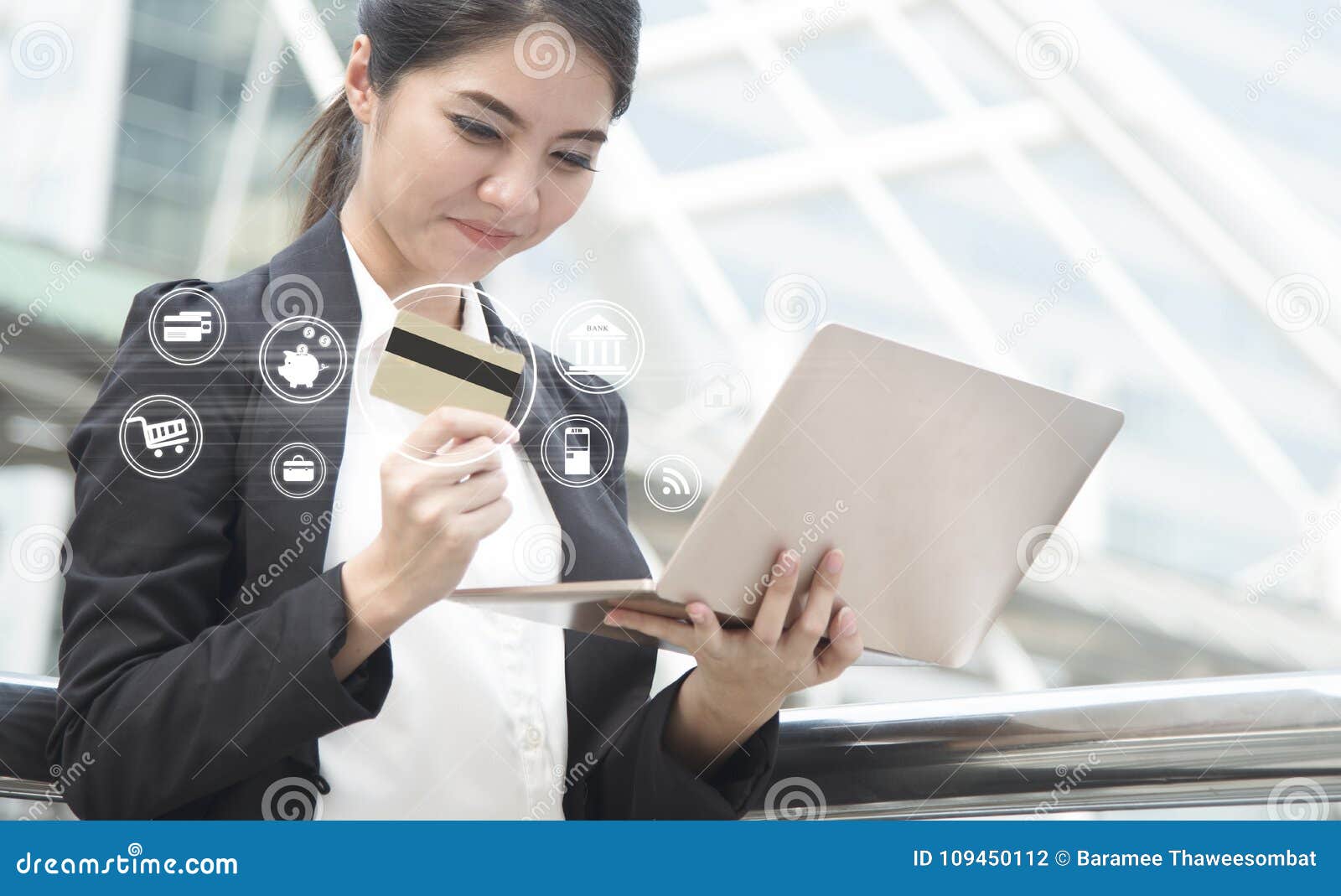 Woman Using Computer and Credit Card for Internet Bankingg Stock Photo ...