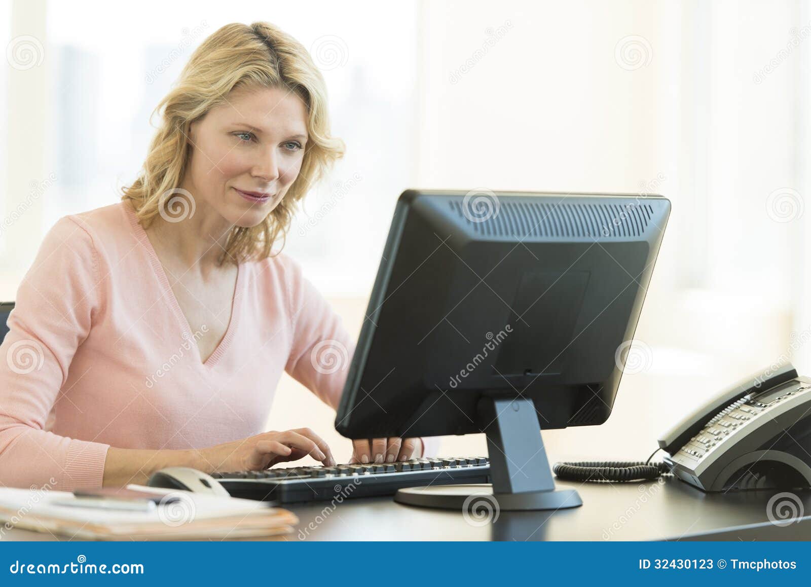 Businesswoman Using Computer in Office Stock Image - Image of computer ...