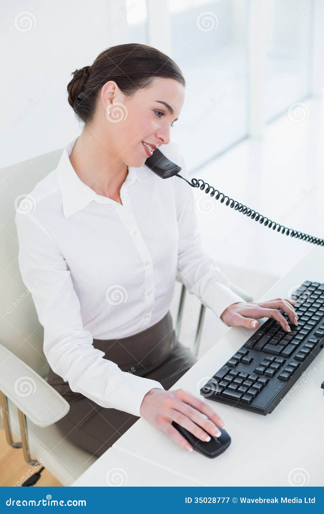 Businesswoman Using Computer and Telephone in Office Stock Image ...