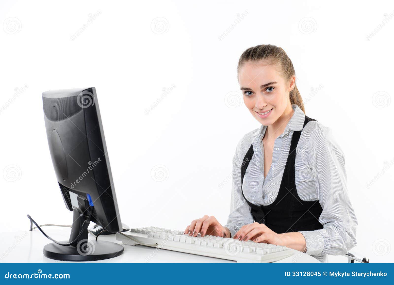 Businesswoman Using Computer and Typing on the Keyboard Stock Image ...