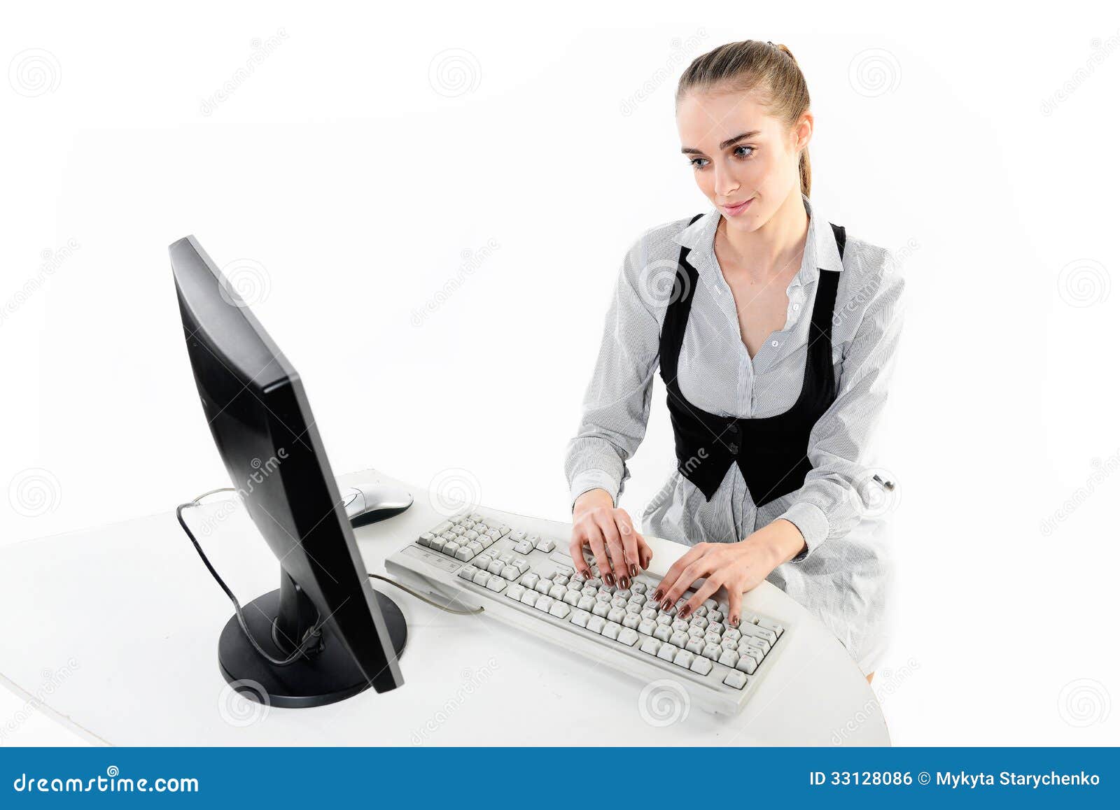 Businesswoman Using Computer and Typing on the Keyboard Stock Photo ...