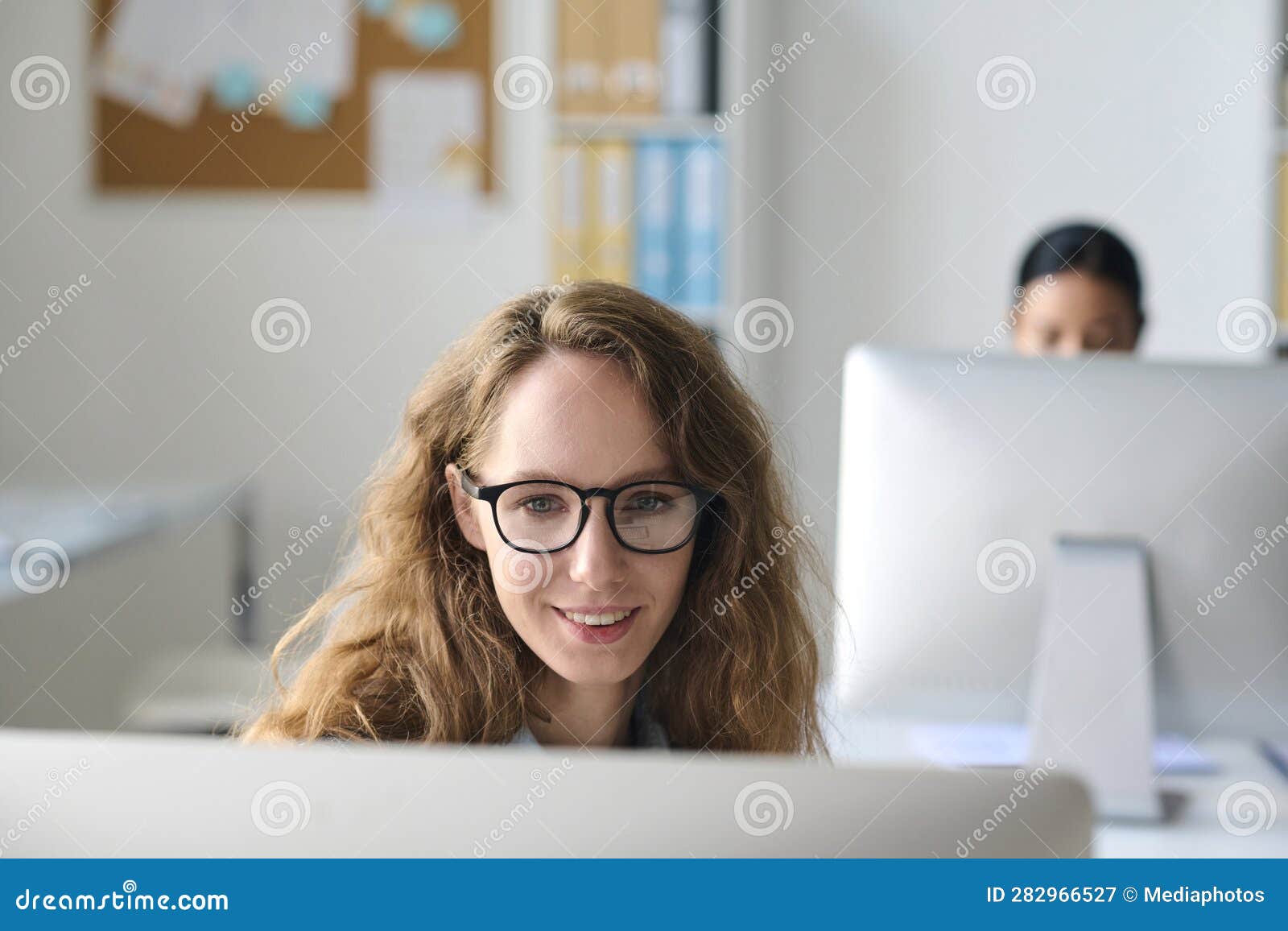 Businesswoman Using Computer at Work Stock Image - Image of occupation ...