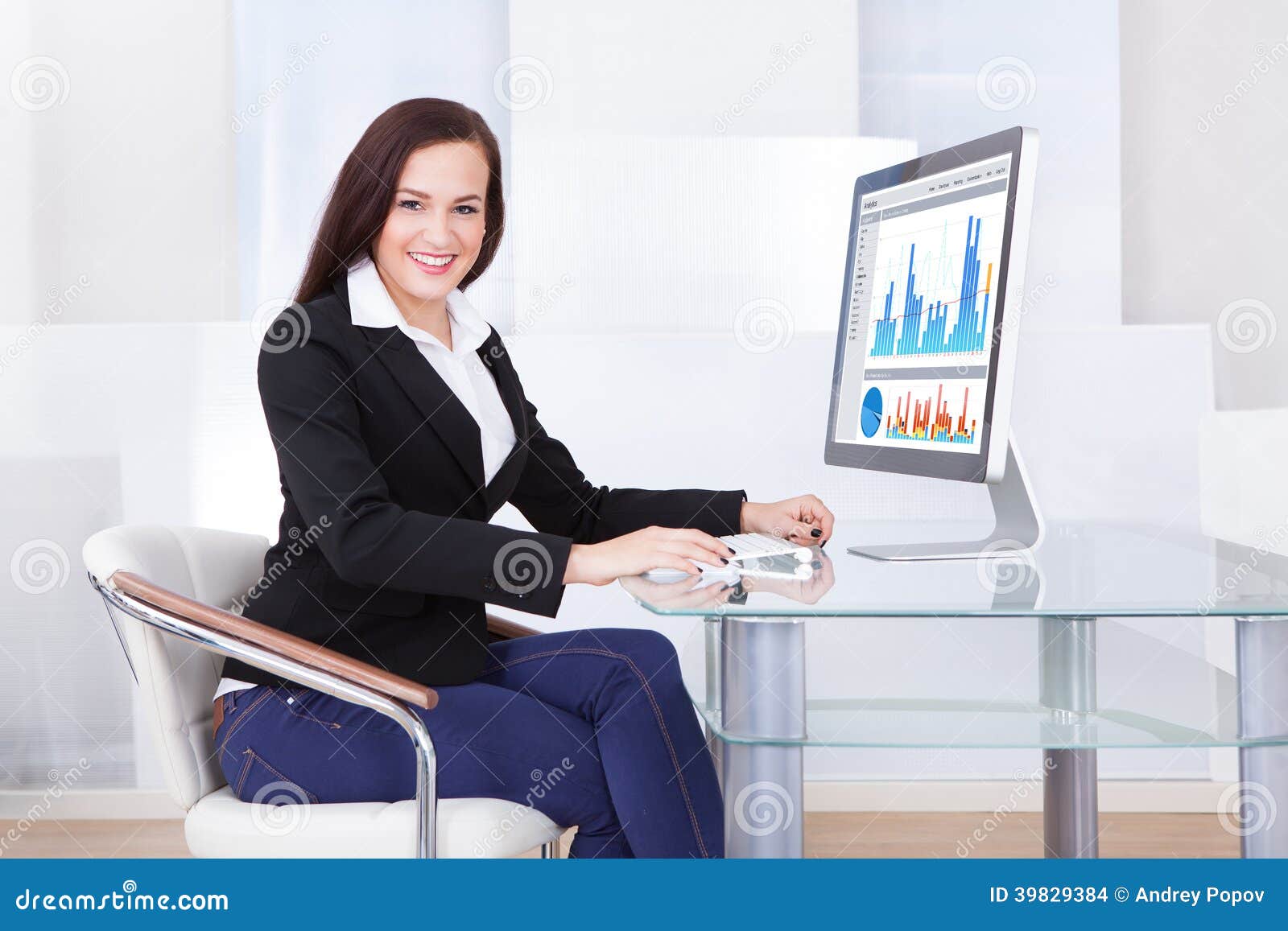Businesswoman Using Computer Stock Photo - Image of graph, chart: 39829384