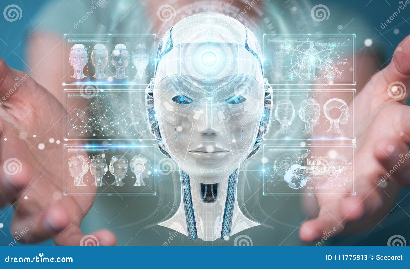 Businesswoman Using Digital Artificial Intelligence Interface 3D ...