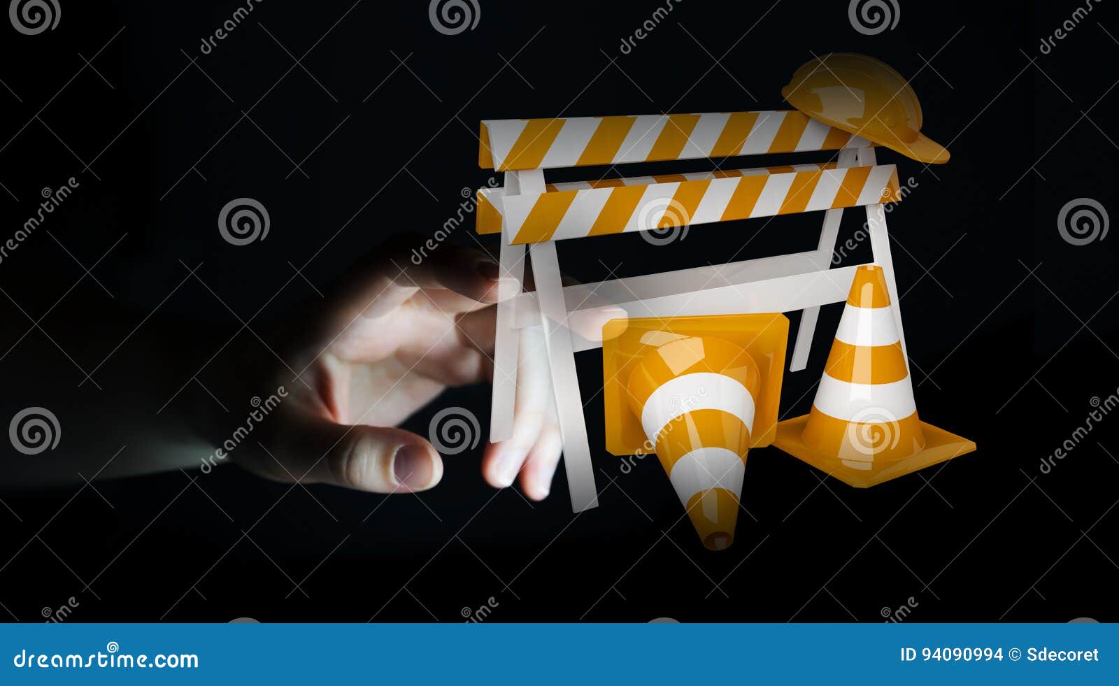 Businesswoman Using Digital 3D Rendering Under Construction Sign Stock ...