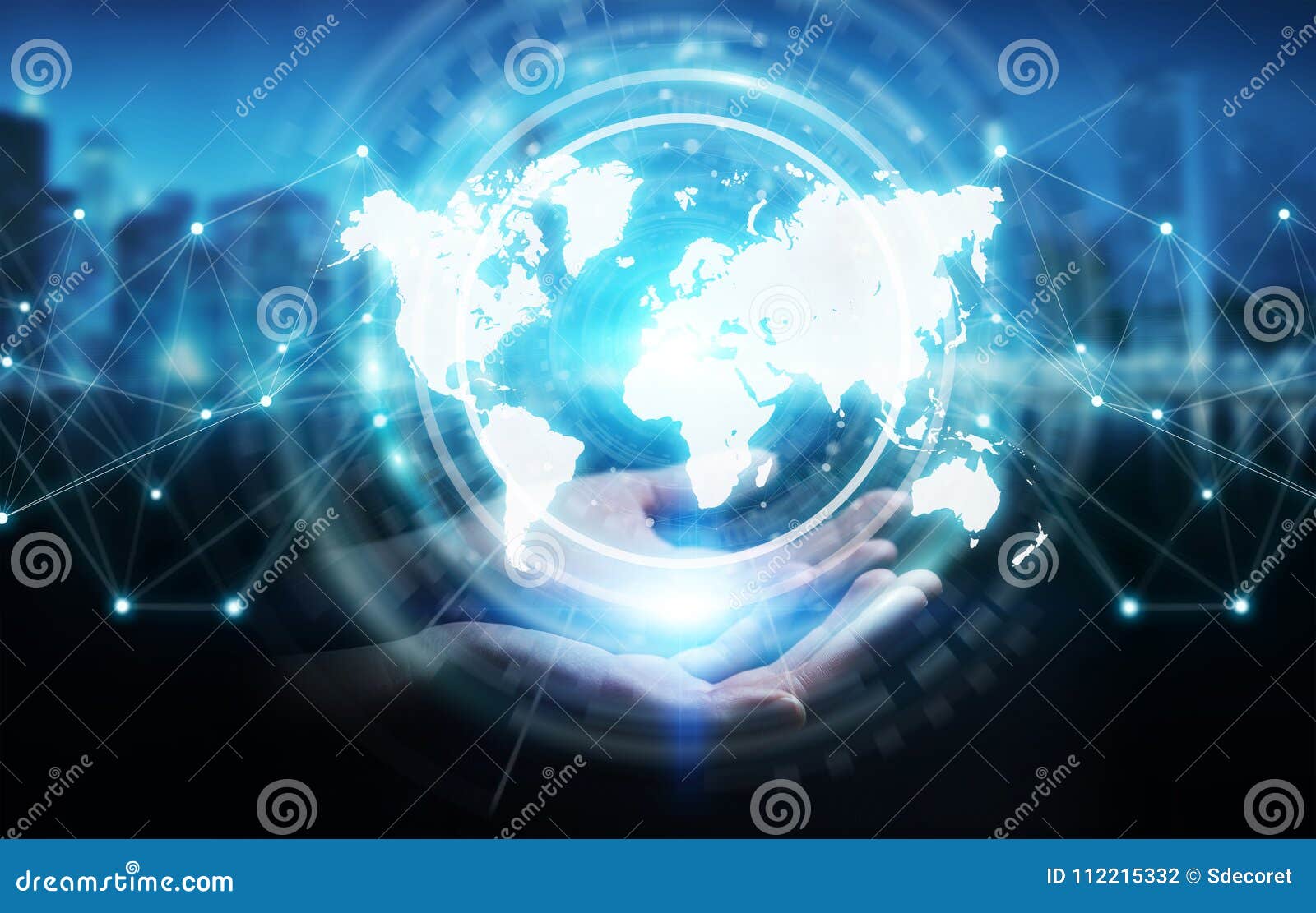 Businesswoman Using Digital World Map Interface 3D Rendering Stock ...