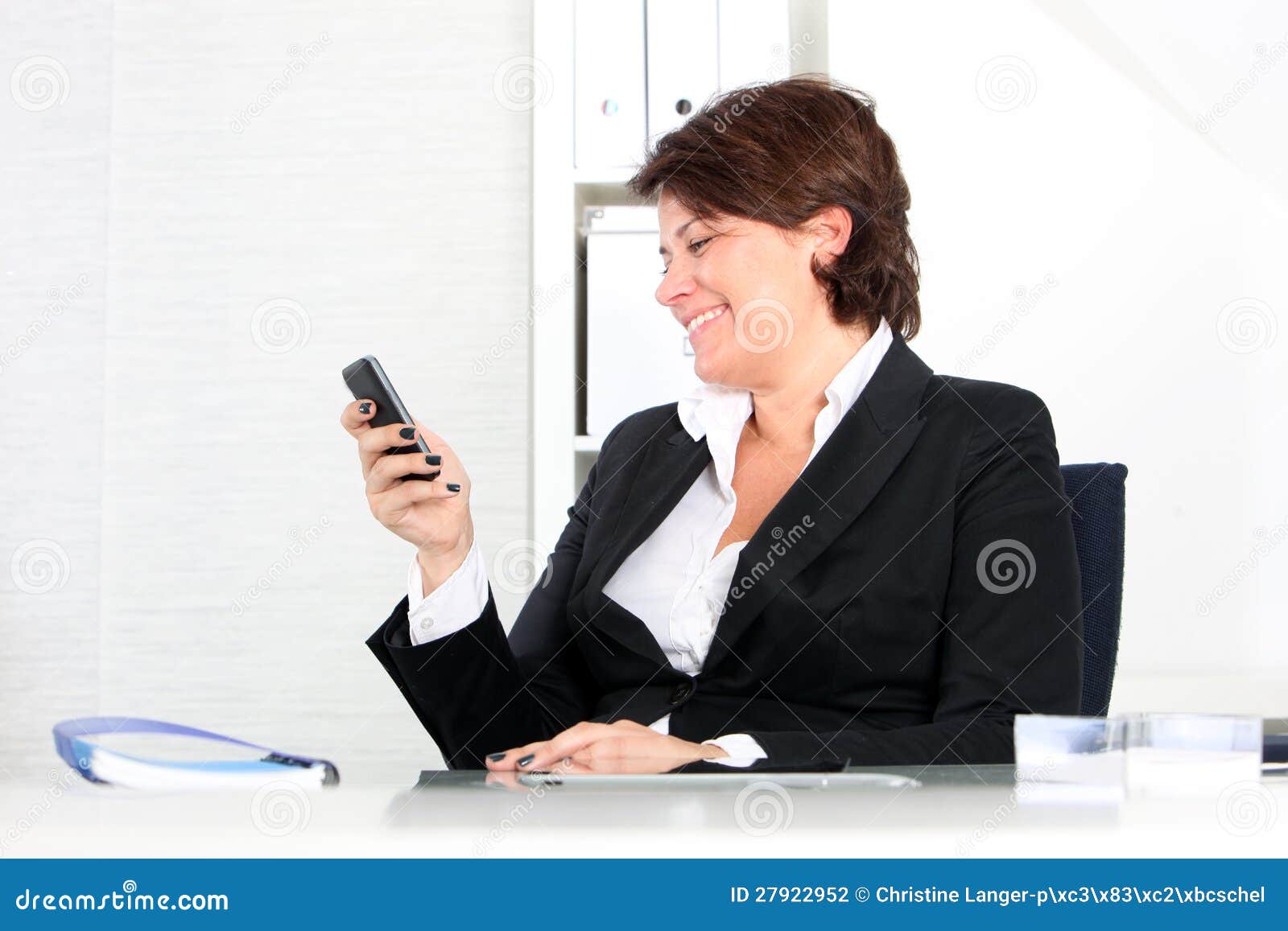Businesswoman Using Her Mobile at Work Stock Photo - Image of talk ...