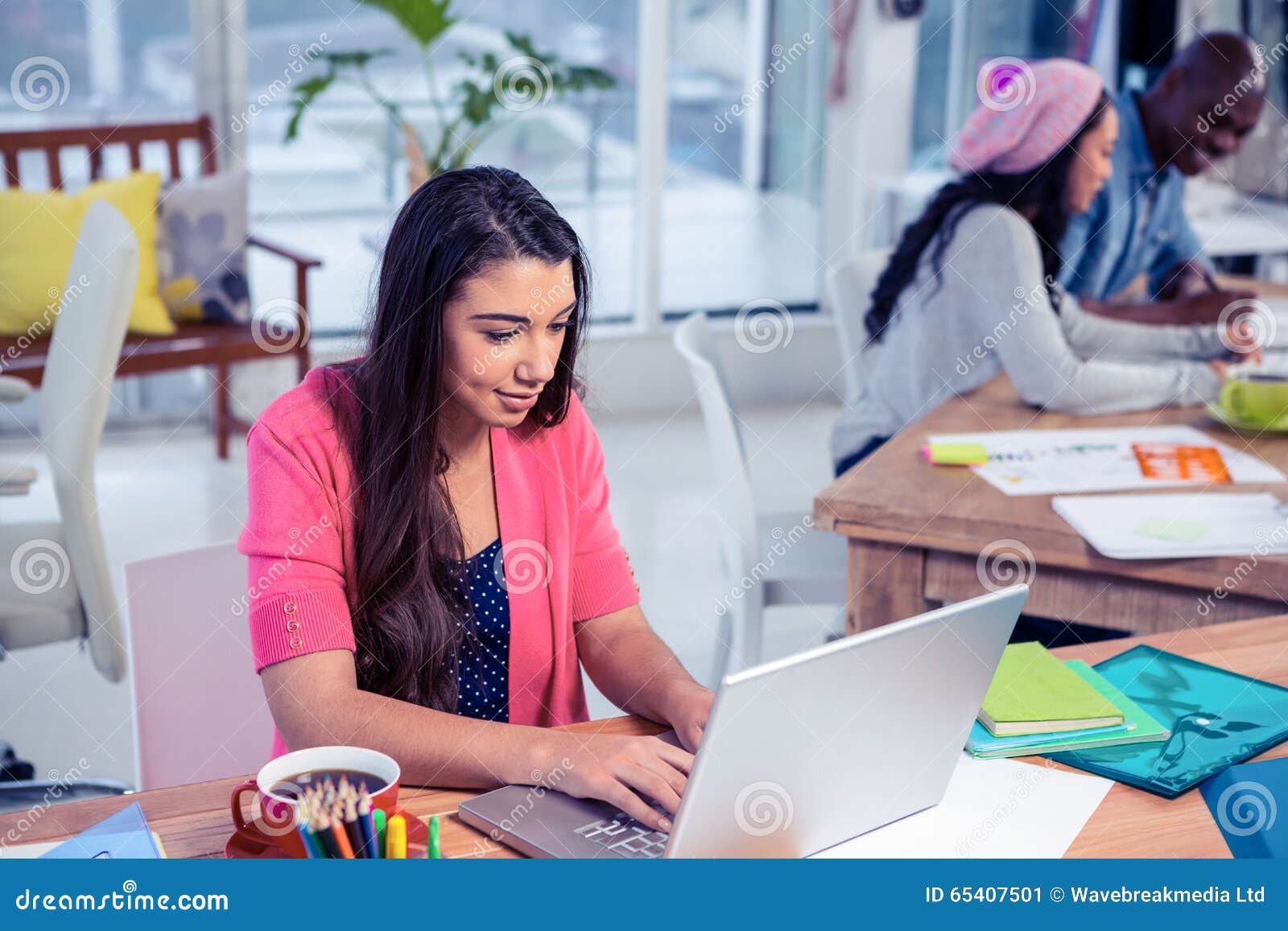 Businesswoman Using Laptop while Working with Colleagues Stock Image ...