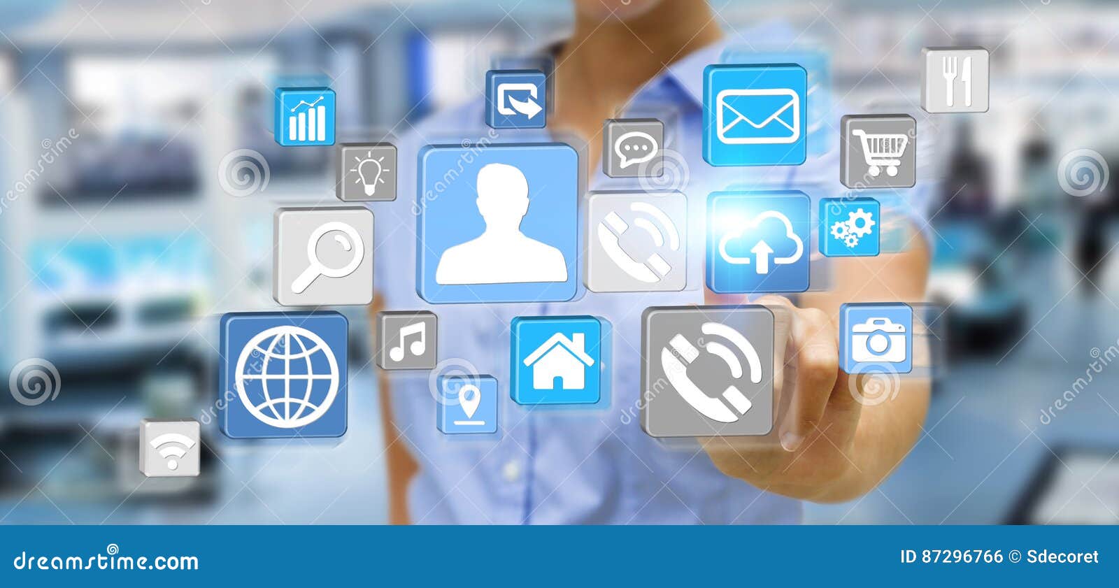 Businesswoman Using Modern Digital Icon Application Stock Illustration ...