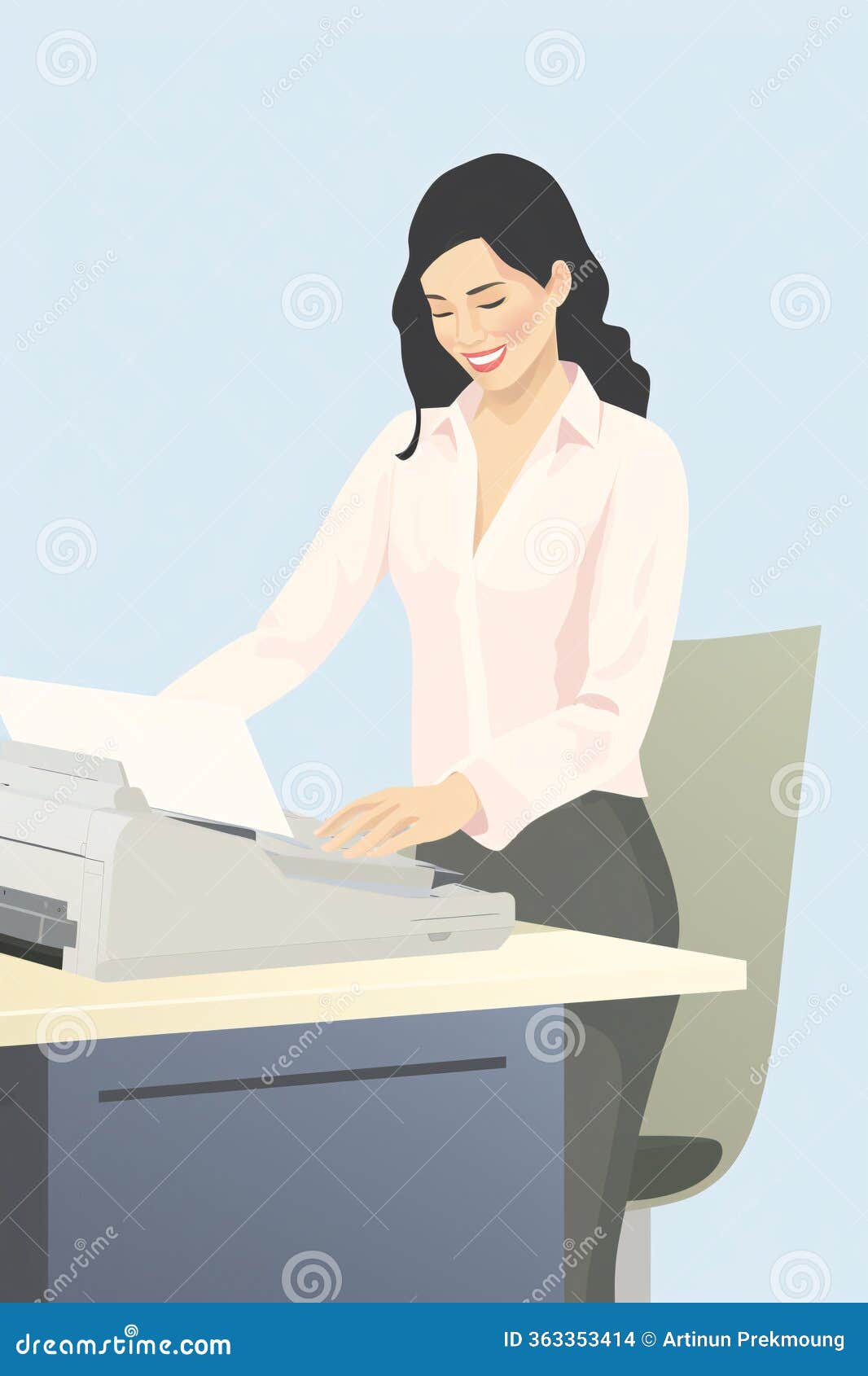 Office Printer Technology Vector Illustration. Computer Printer Paper ...