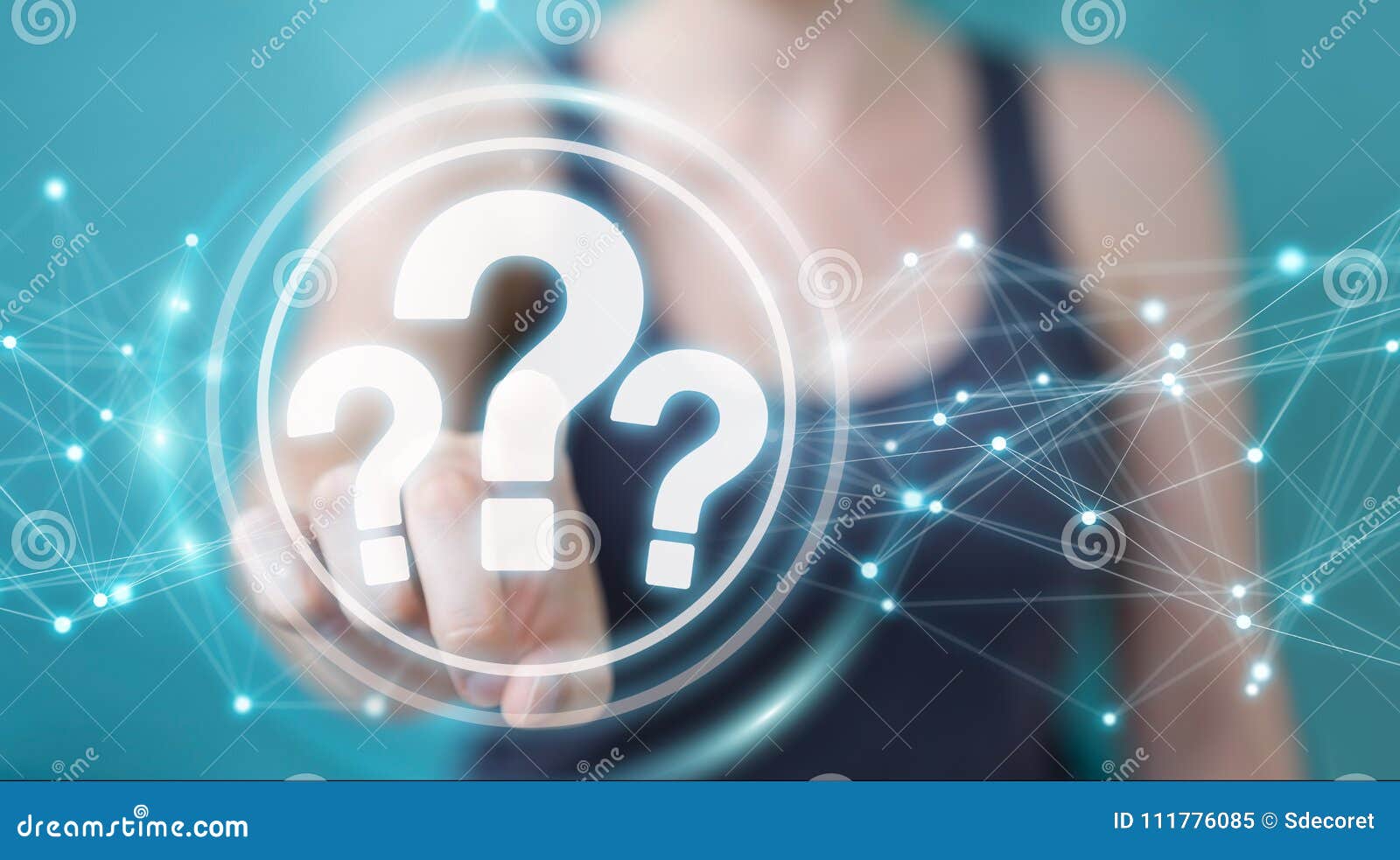 Businesswoman Using Question Marks Digital Interface 3D Rendering Stock ...