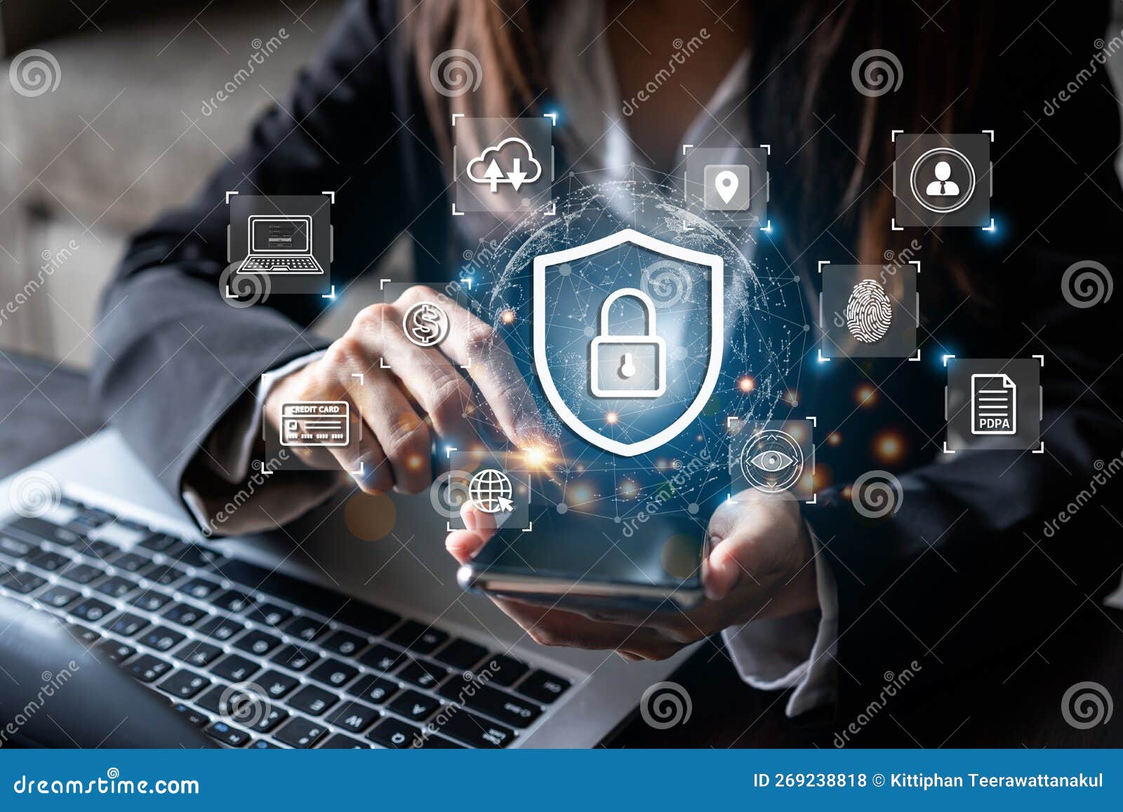 Businesswoman Using Smart Devices with Global Network Connection and ...