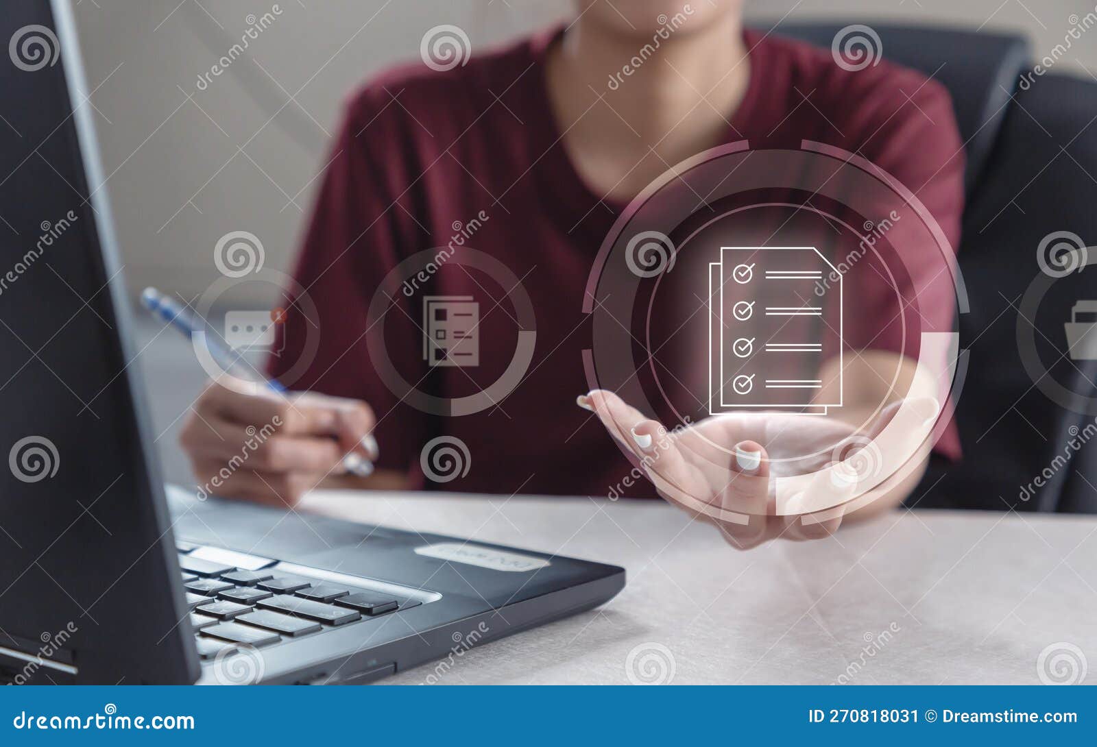 Businesswoman Using Stylus Pen Signing on E-document Virtual on Notepad ...