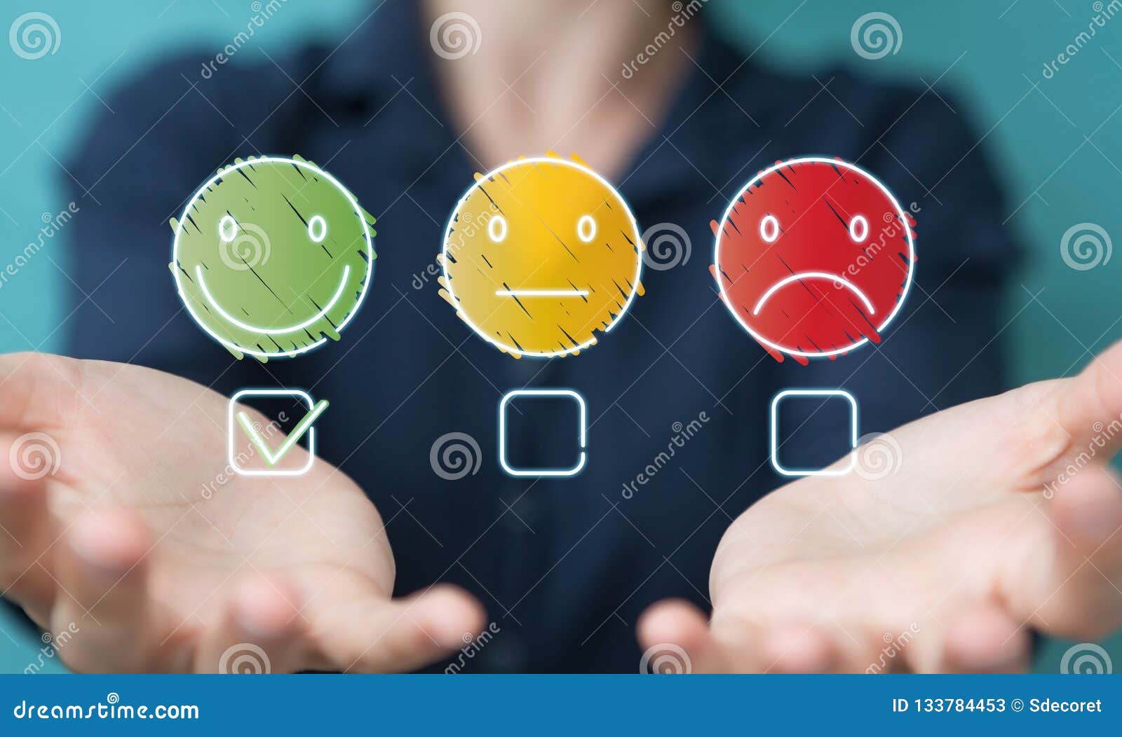 Businesswoman Using Thin Line Customer Satisfaction Rating Stock ...