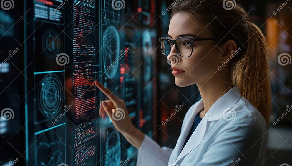 Businesswoman Utilizing Ai Technology for Data Analysis and Coding with Digital Brain for ...