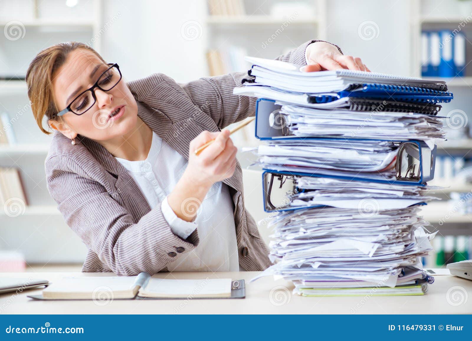 The Businesswoman Very Busy with Ongoing Paperwork Stock Image - Image ...