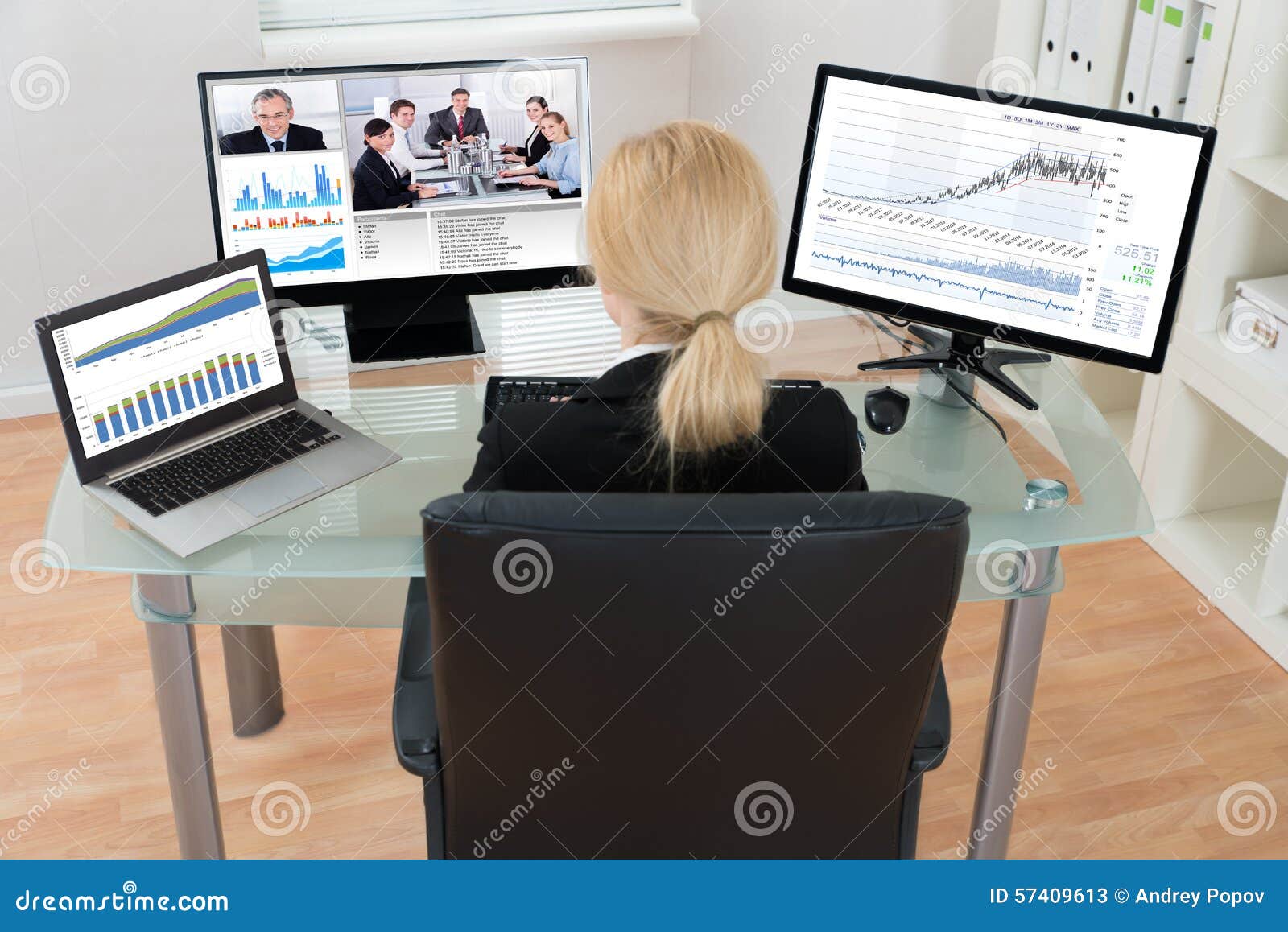 Businesswoman Video Conferencing on Computer Stock Image - Image of ...