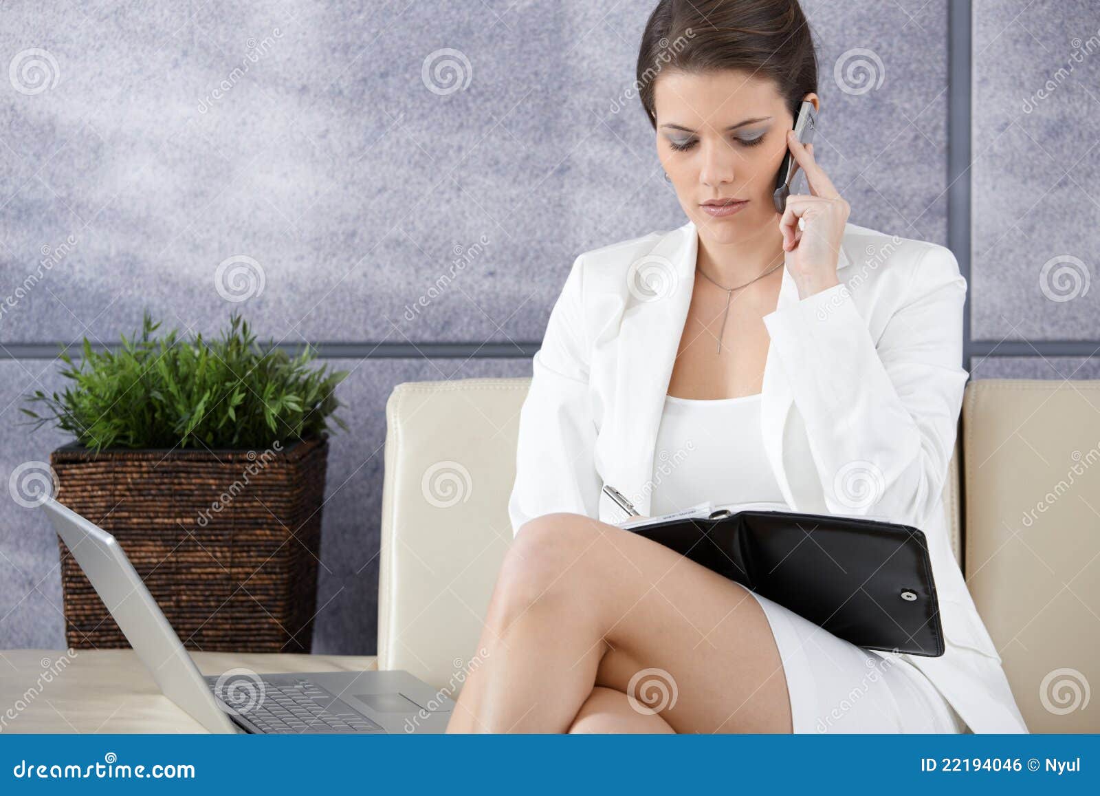 Businesswoman Waiting in Office Lobby, Working Stock Photo - Image of ...