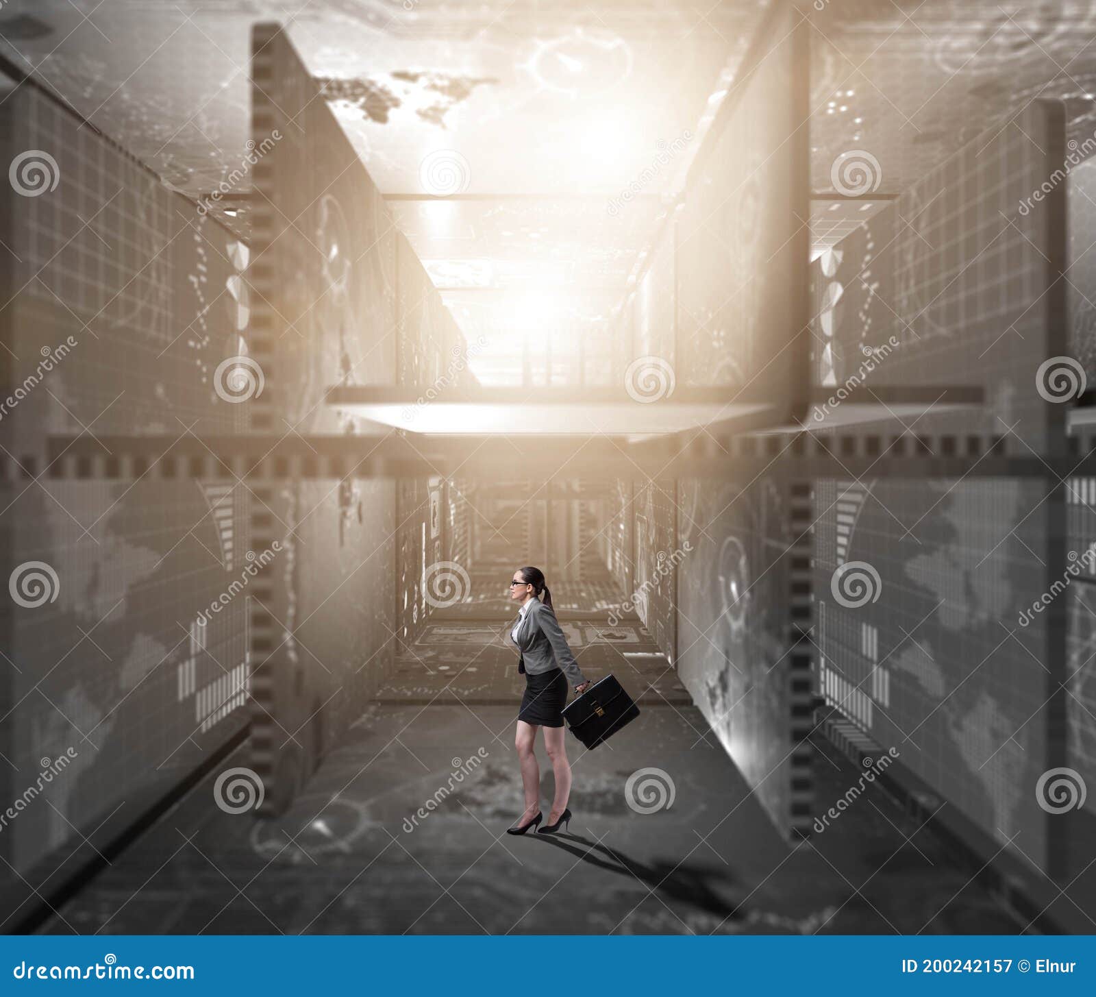 Businesswoman Walking in Data Management Concept Stock Image - Image of ...