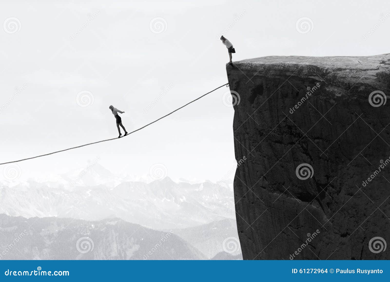 Businesswoman Walking on the Rope Over the Gap Stock Photo - Image of ...