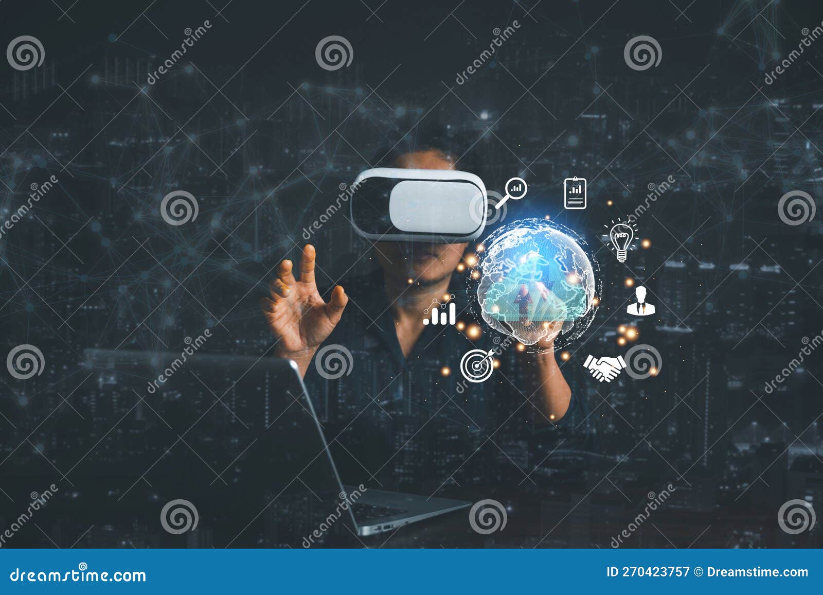 Businesswoman Wearing VR Glasses and Accessing the Cloud Computing ...
