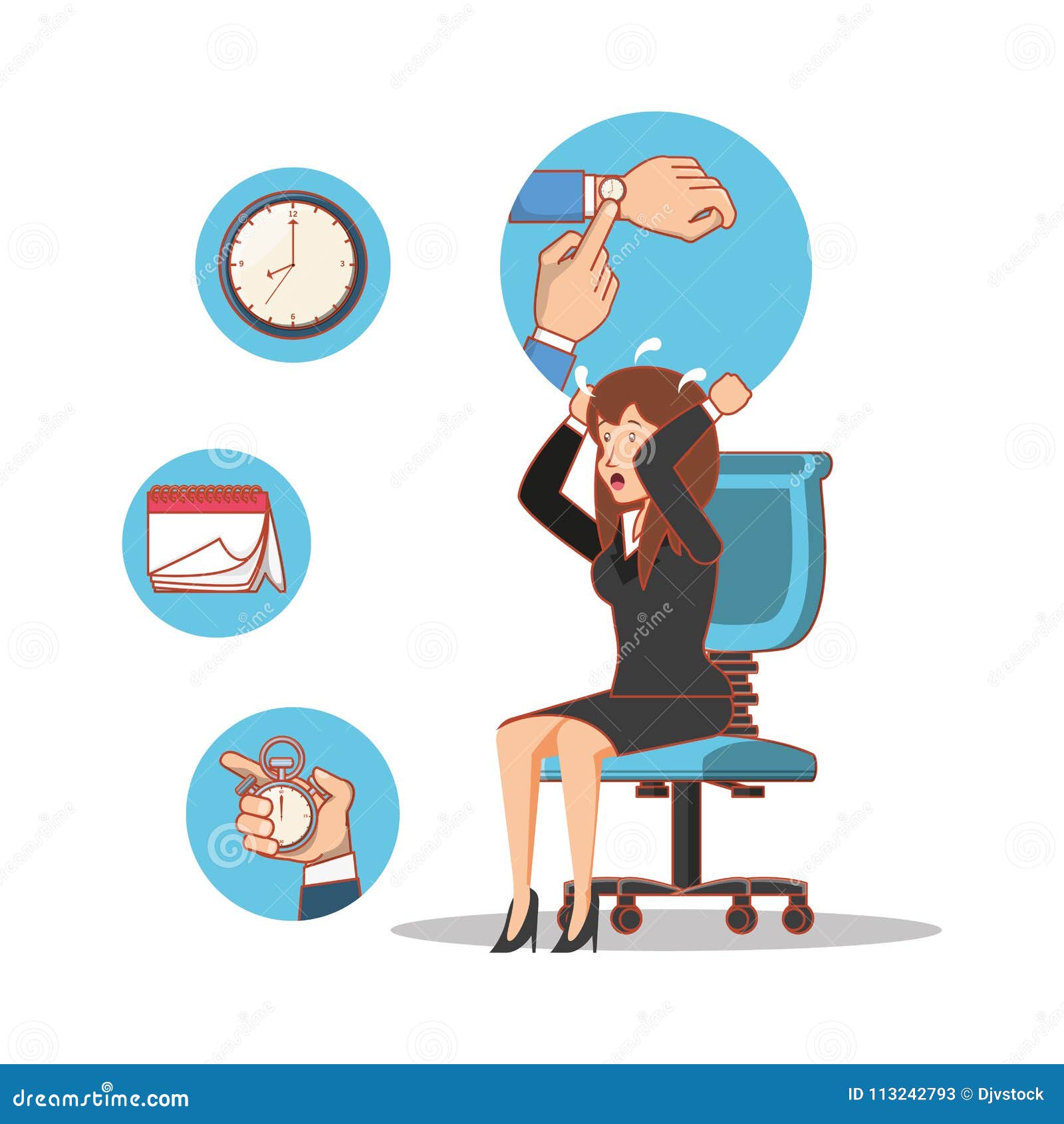 Businesswoman with Work Time Elements Stock Vector - Illustration of ...