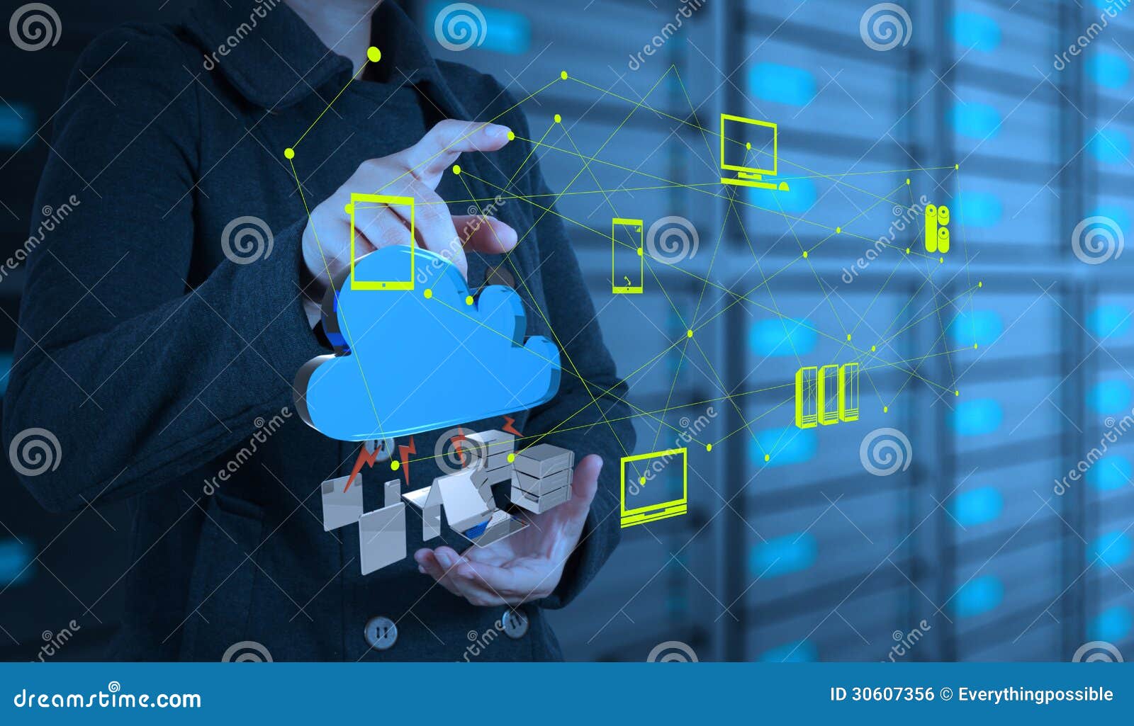 Businesswoman Working with a Cloud Computing Diagram Stock Photo ...