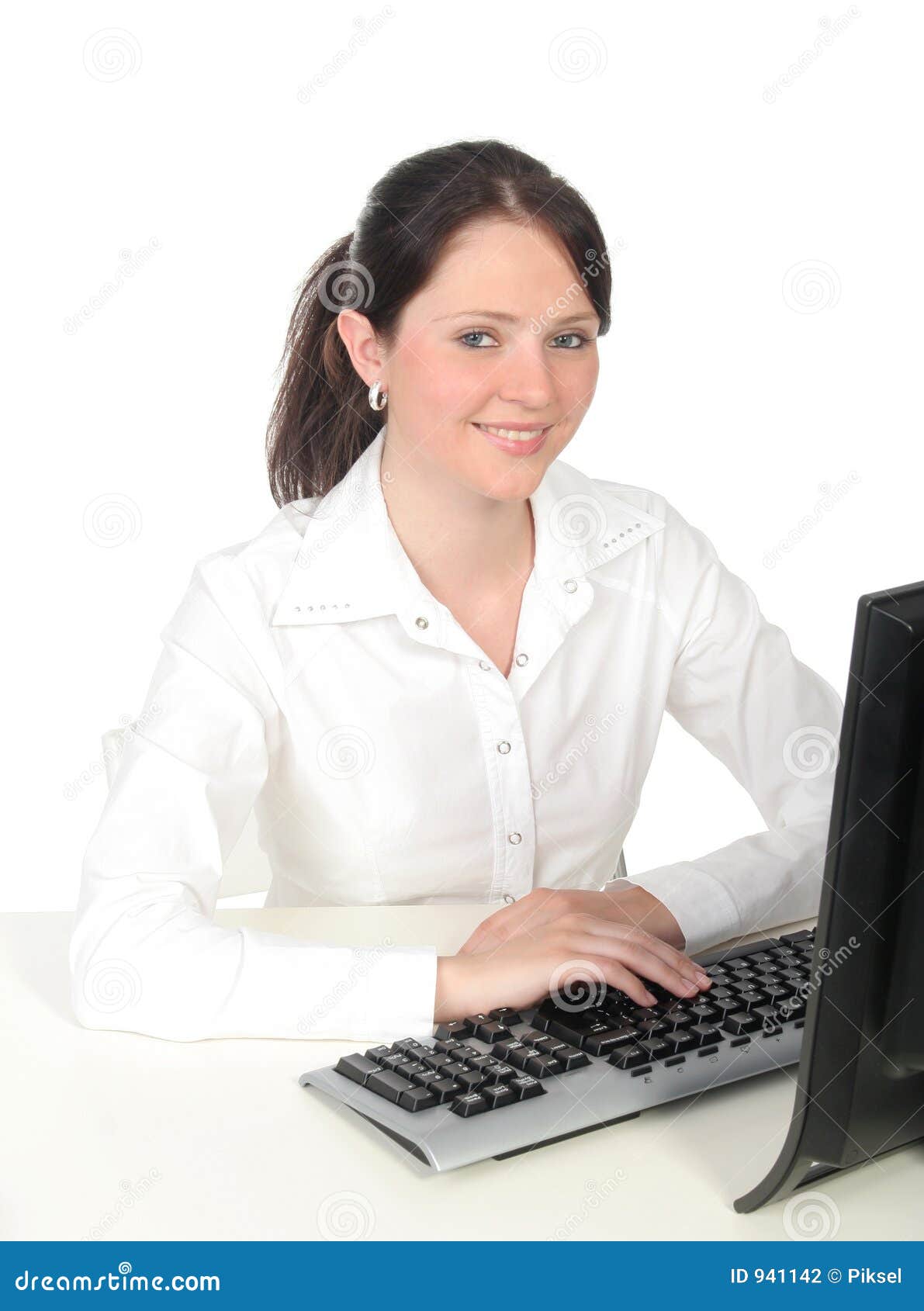 Businesswoman Working at the Computer Stock Photo - Image of client ...