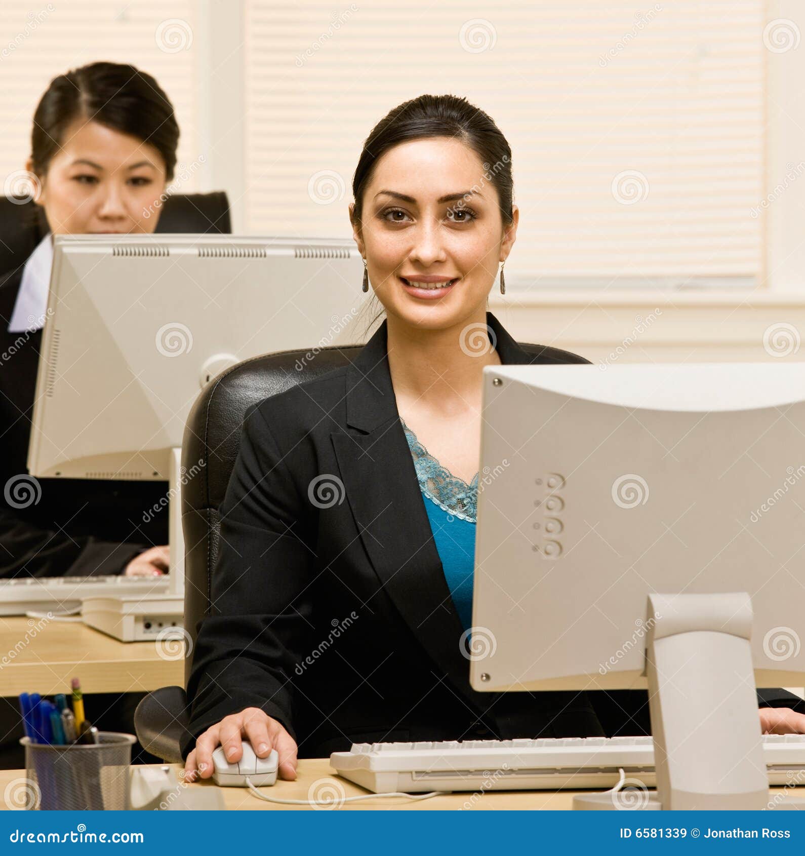 Businesswoman Working on Computer at Her Desk Stock Image - Image of ...