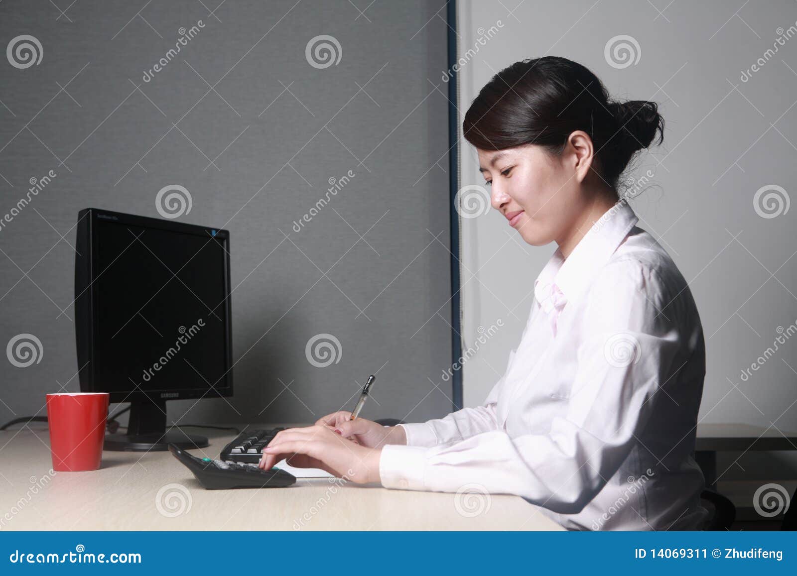 Businesswoman Working with Computer in Office Stock Image - Image of ...