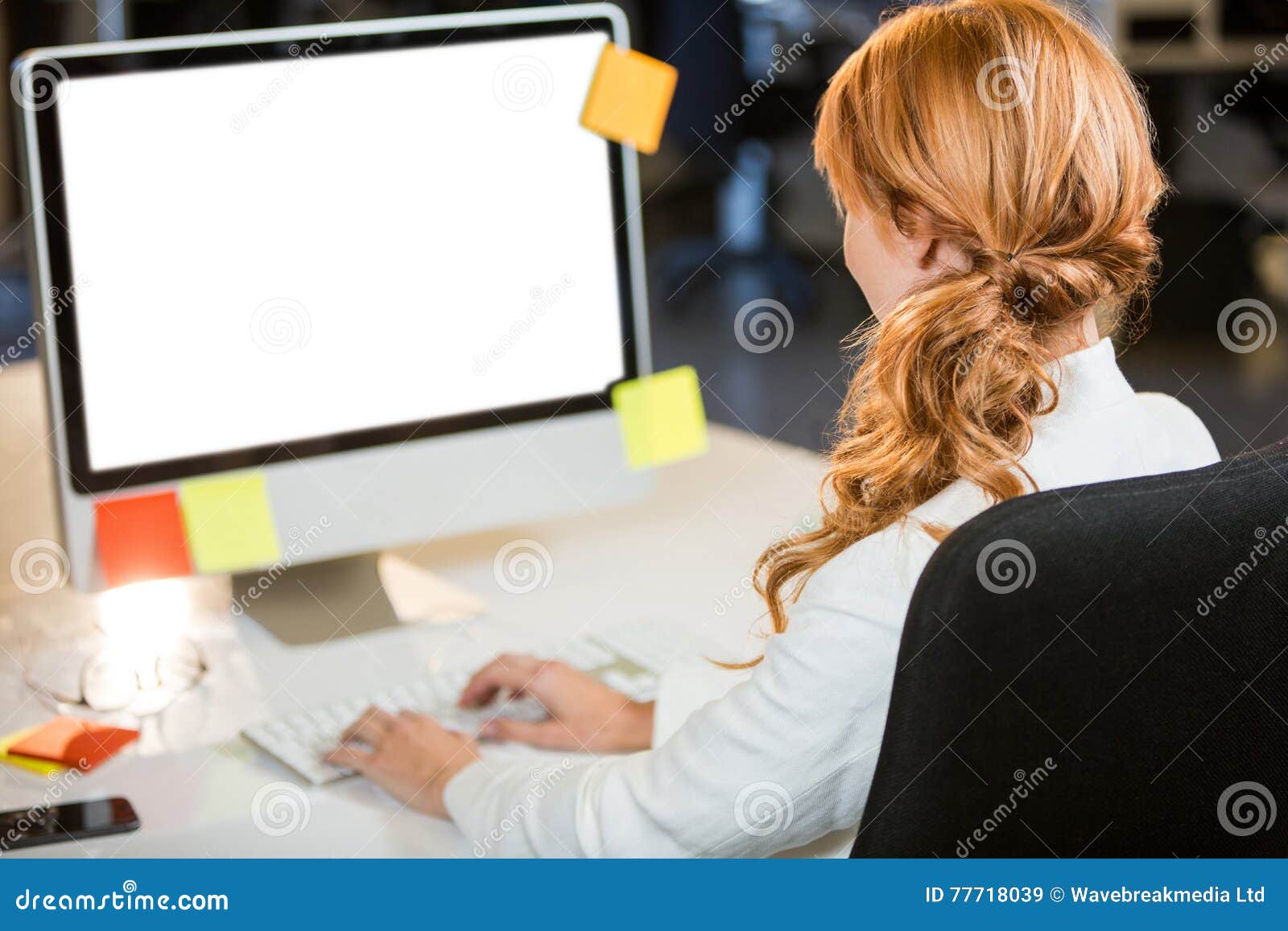 Businesswoman Working on Computer Stock Image - Image of hair, keyboard ...