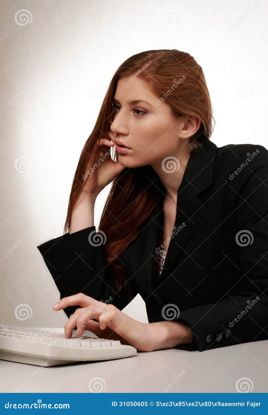 Businesswoman Working with Computer Stock Image - Image of posing ...