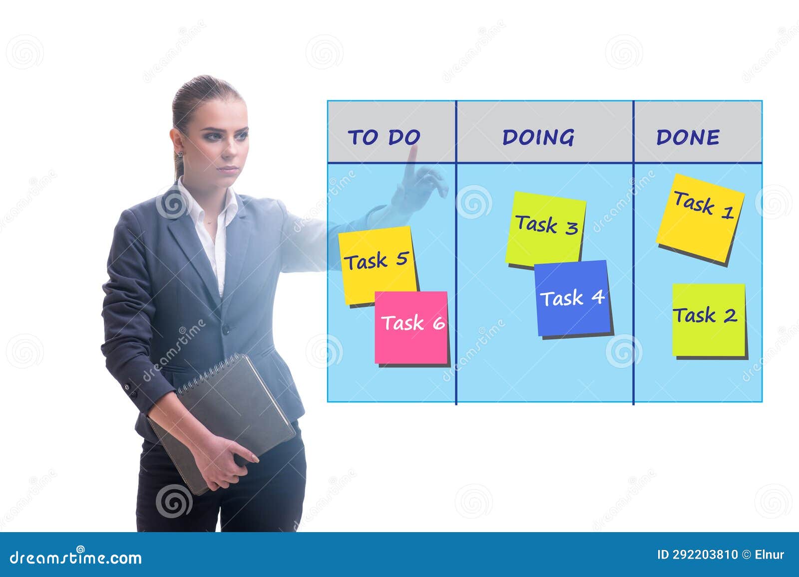 Businesswoman Working on Kanban Board with Tasks Stock Photo - Image of ...
