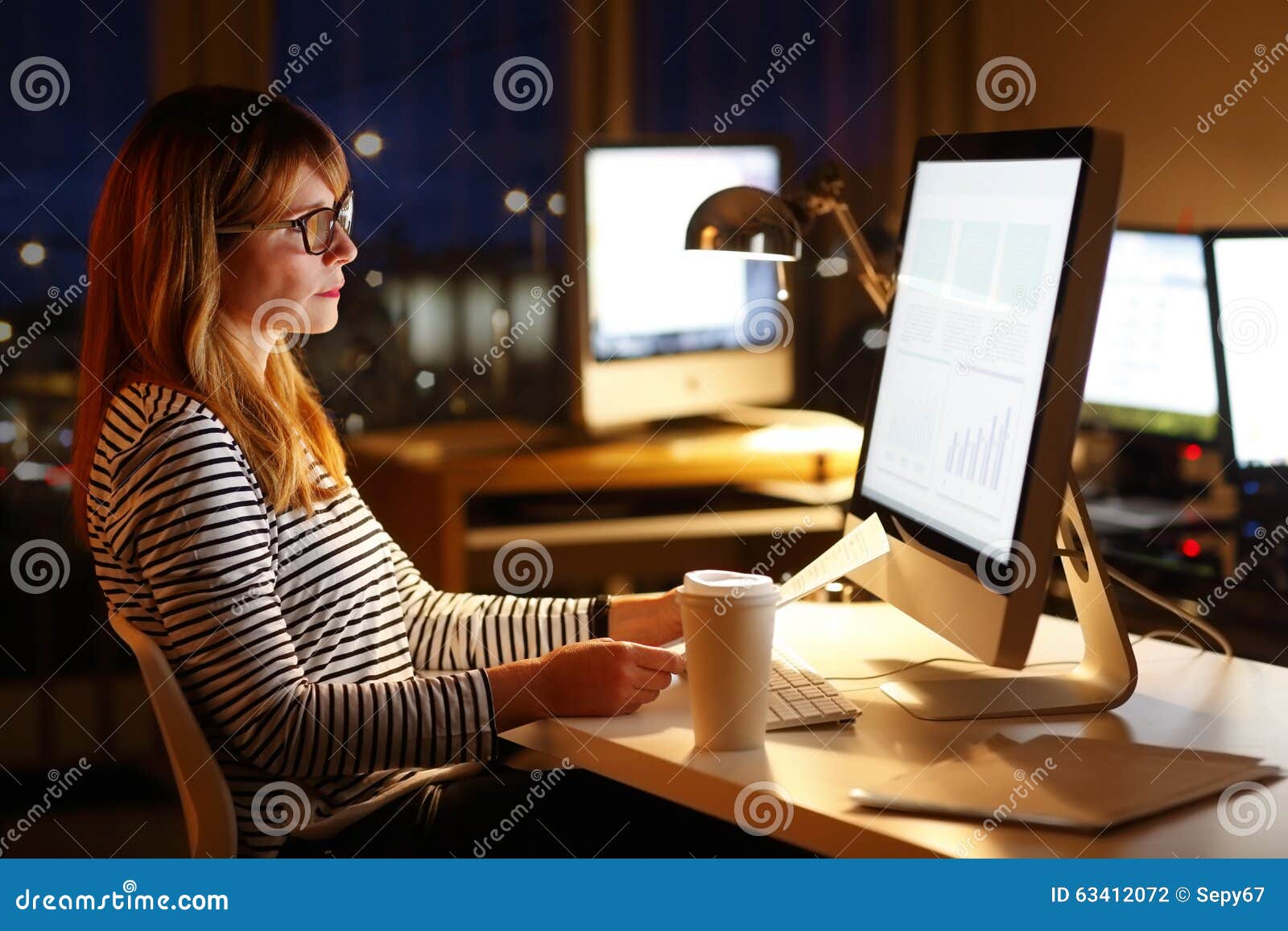 Businesswoman Working Late Night Stock Photo - Image of businesswoman ...