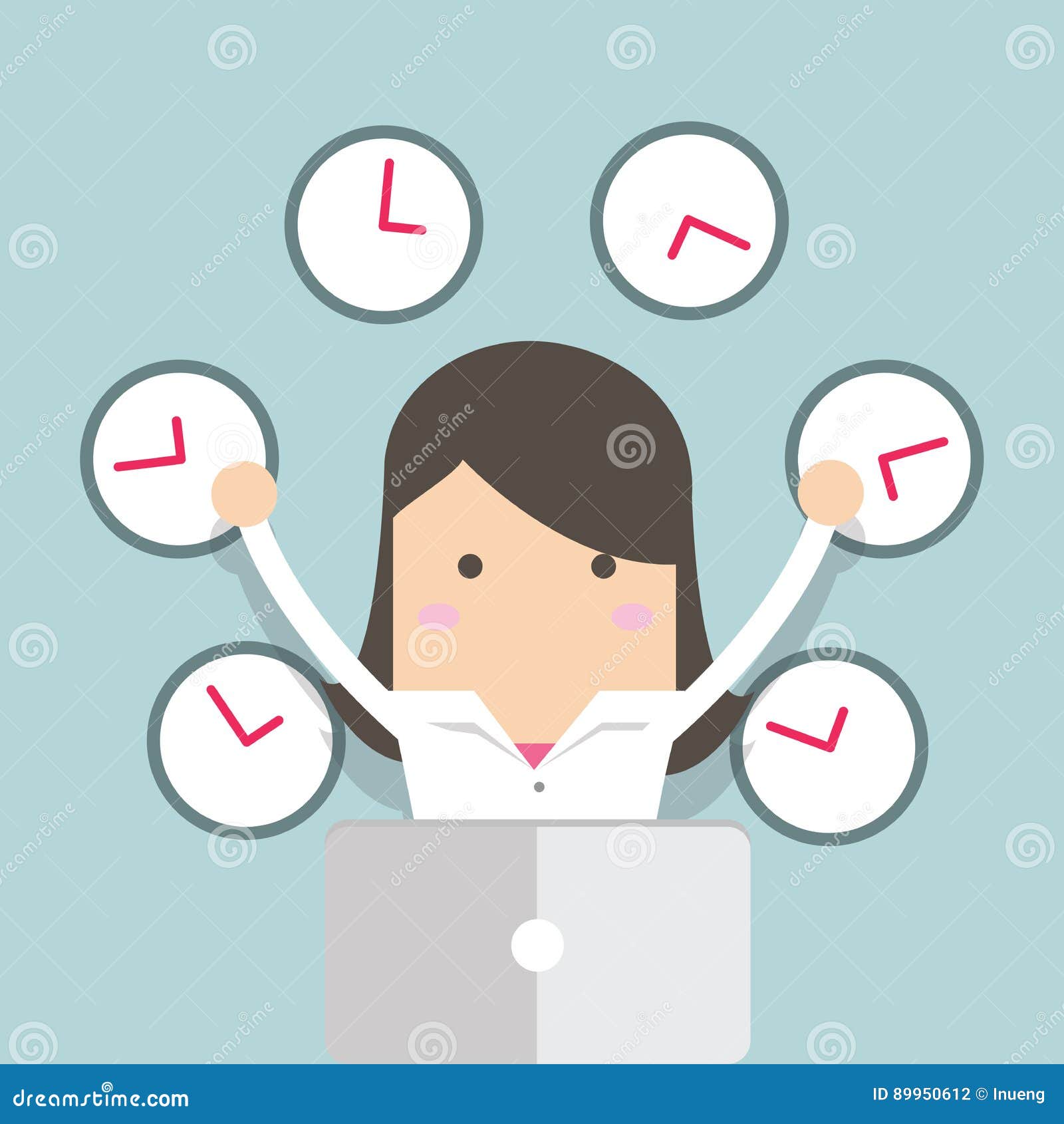 Businesswoman Working with Many Clocks. Stock Vector - Illustration of ...