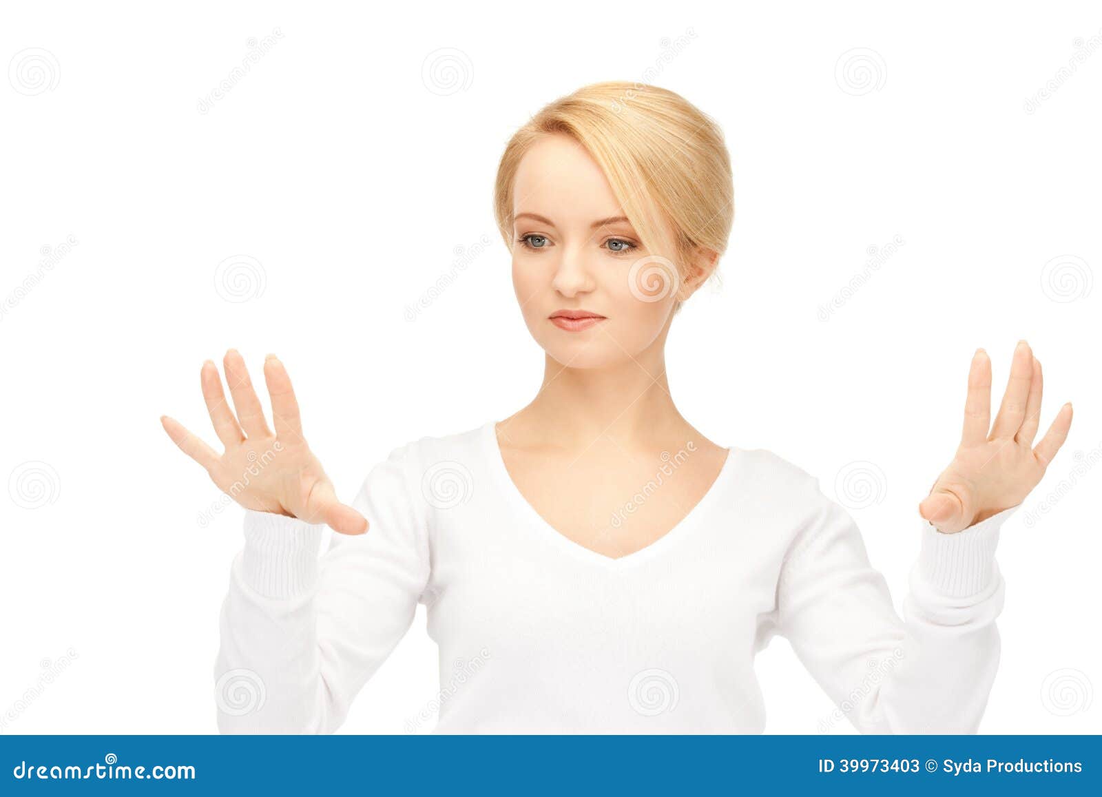 Businesswoman Working with Something Imaginary Stock Image - Image of ...