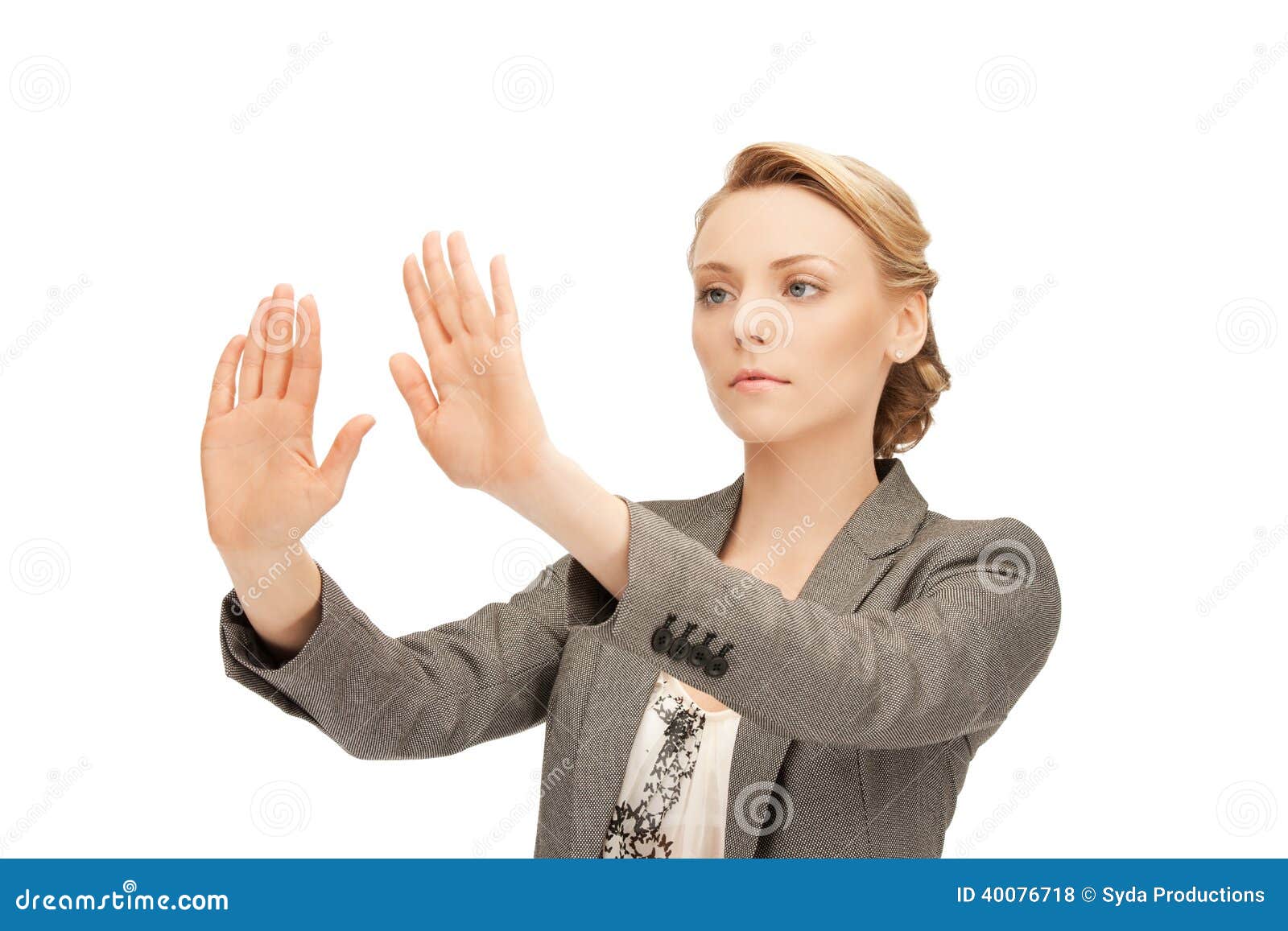 Businesswoman Working with Something Imaginary Stock Photo - Image of ...