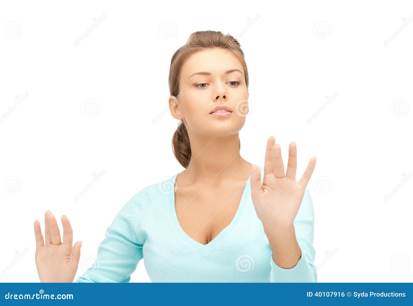 Businesswoman Working with Something Imaginary Stock Photo - Image of ...