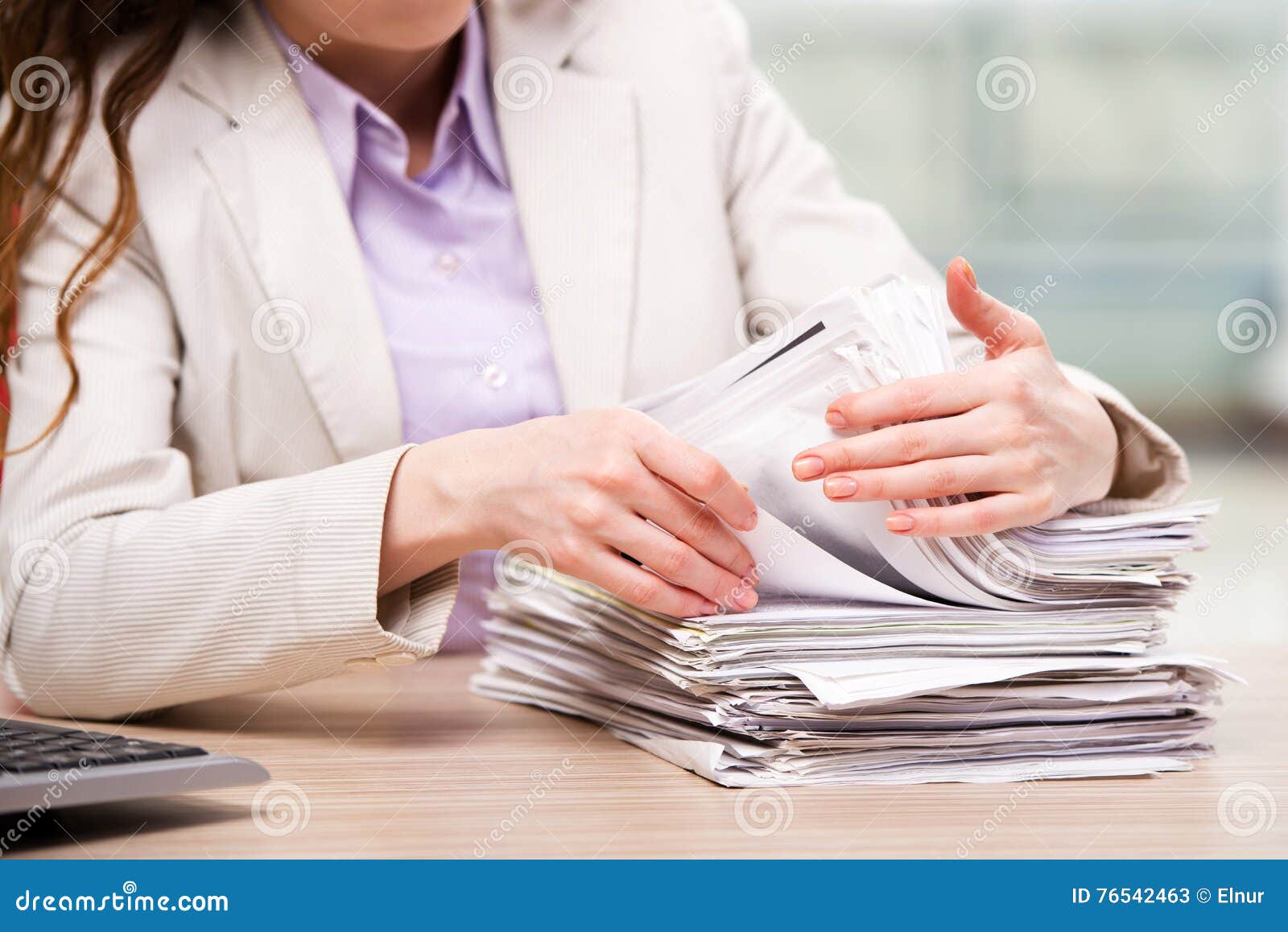 The Businesswoman Working with Stack of Papers Stock Image - Image of ...