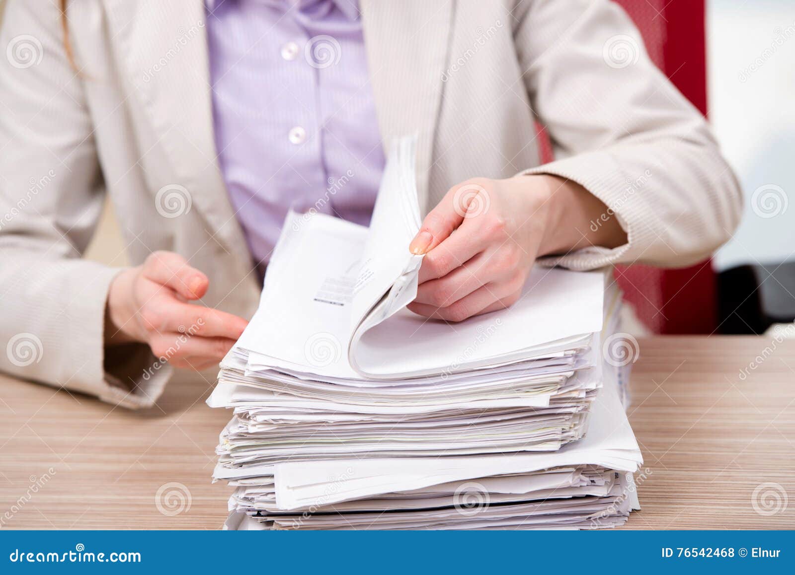 The Businesswoman Working with Stack of Papers Stock Photo - Image of ...